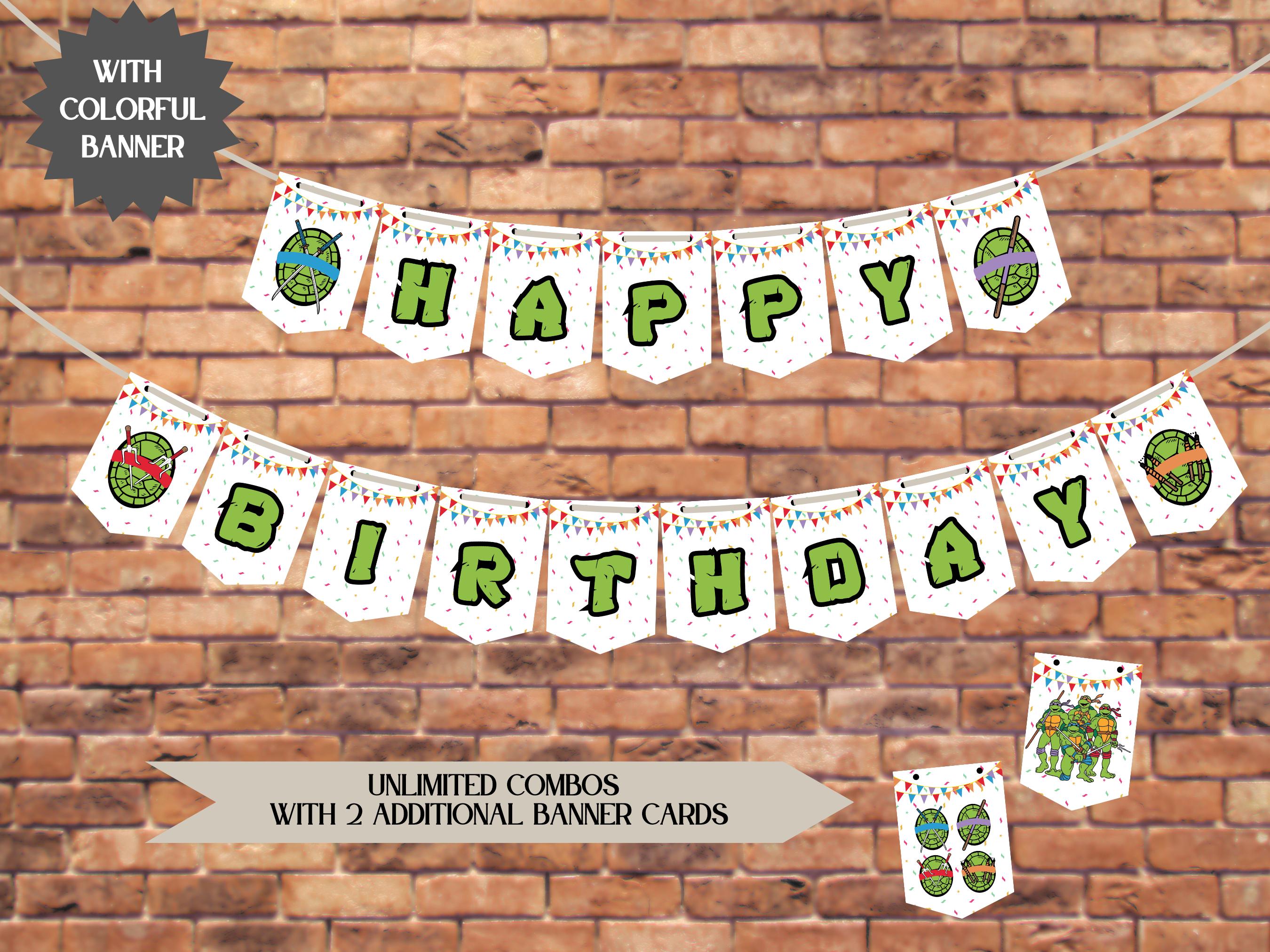 Ninja Happy Birthday Banner, Turtles Birthday Display | White Cowabunga ...