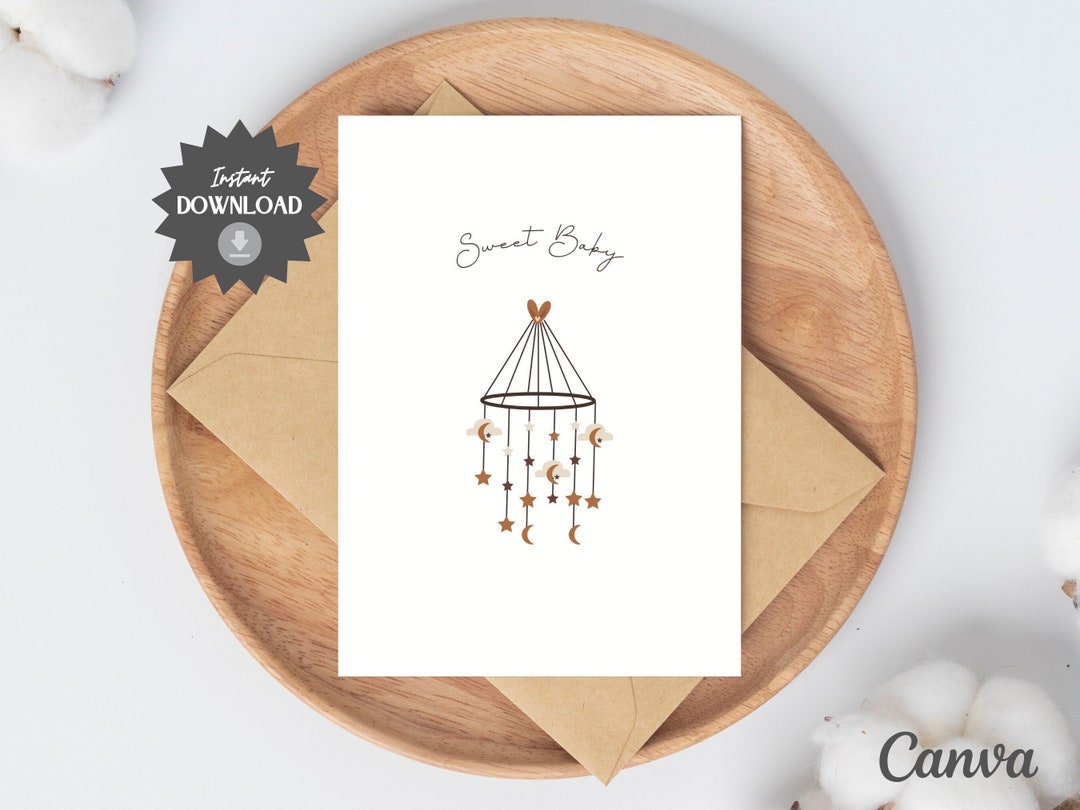 Baby Card | Sweet Baby Shower Card | Moon and Stars | Welcome Newborn ...