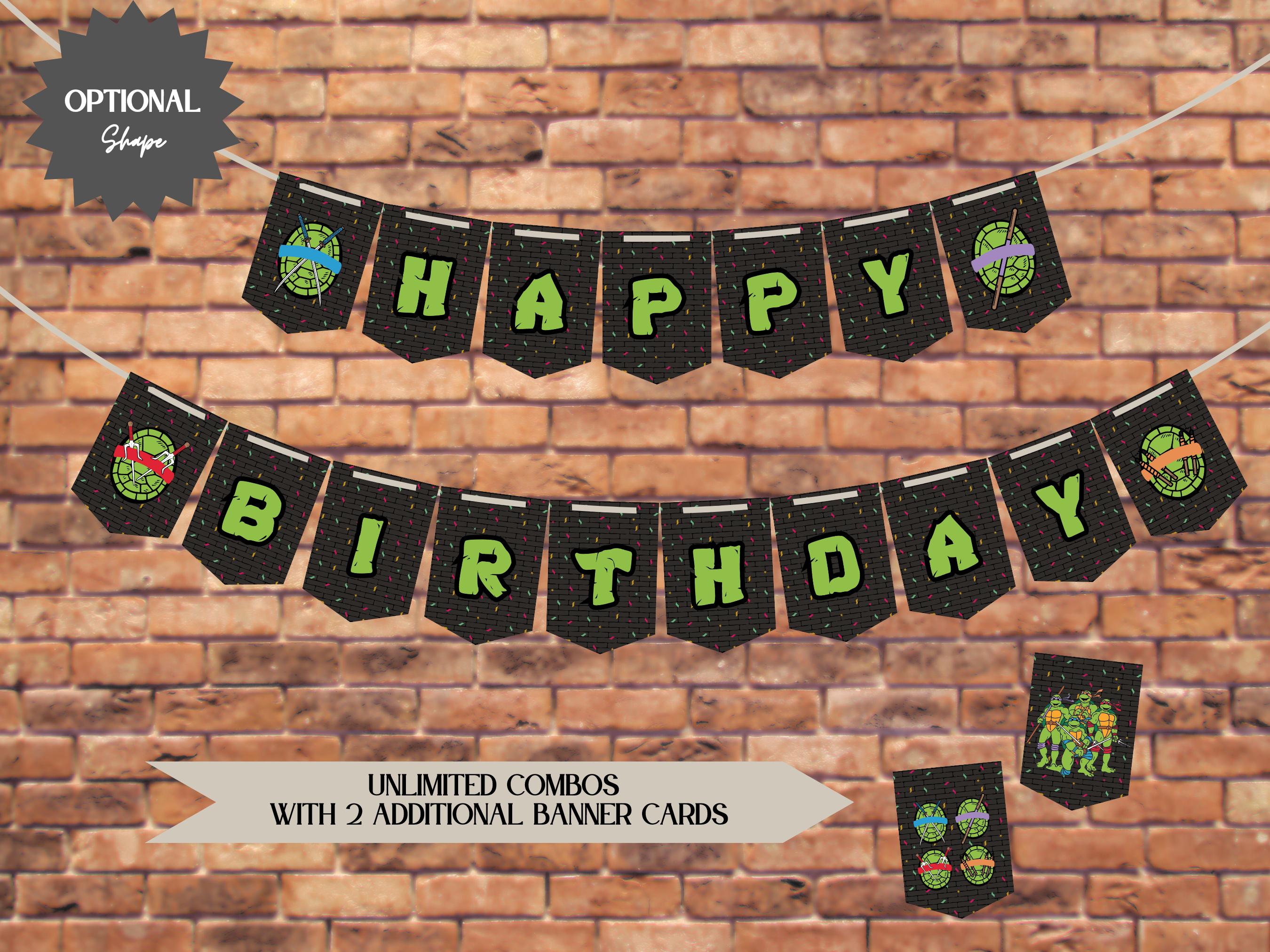 Ninja Happy Birthday Banner, Turtles Birthday Display | Dark Turtle ...