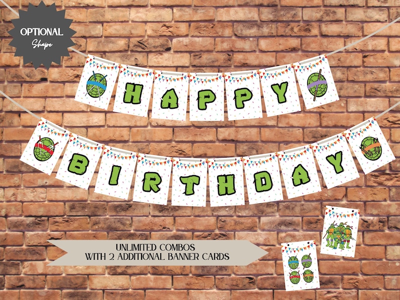 Ninja Happy Birthday Banner, Turtles Birthday Display | White Cowabunga ...