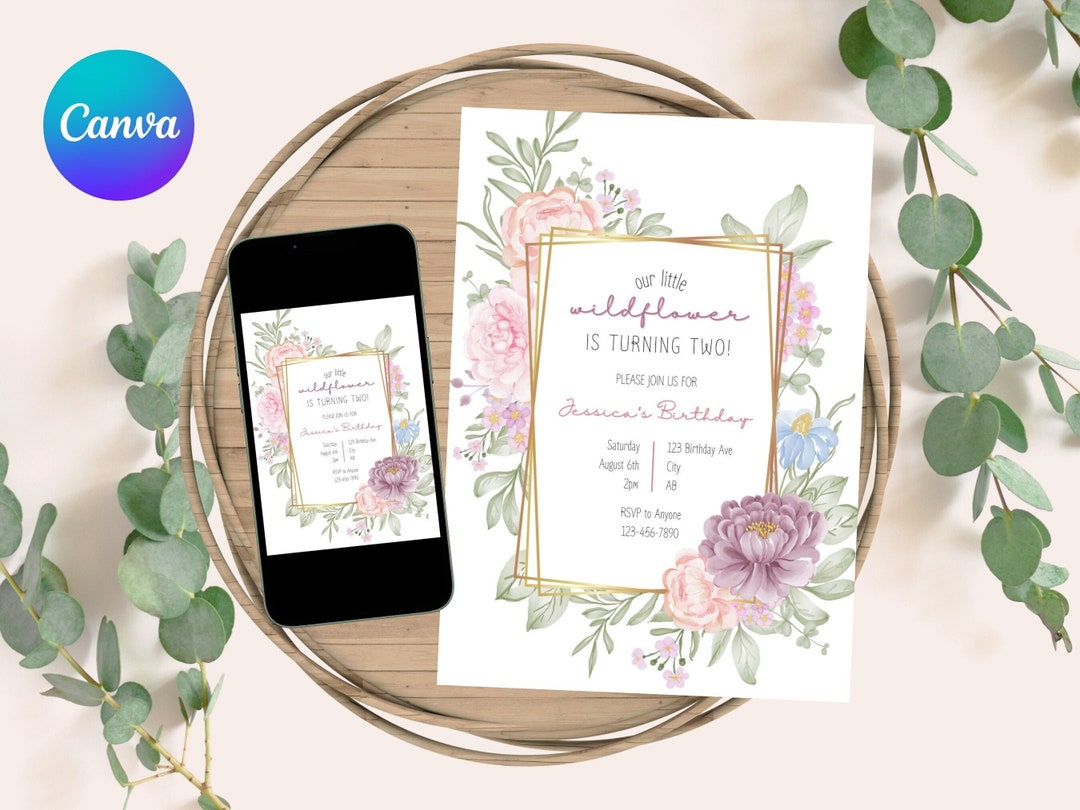 Wildflower Birthday Invitation Modern Minimalist Flower Invite Cute and ...