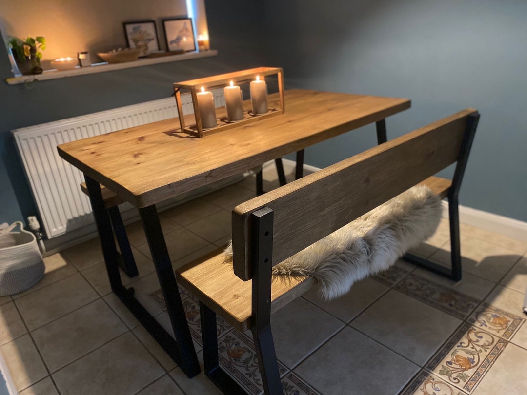 Rustic Industrial Handmade Dining Table With a Bench With Back Set - Etsy UK