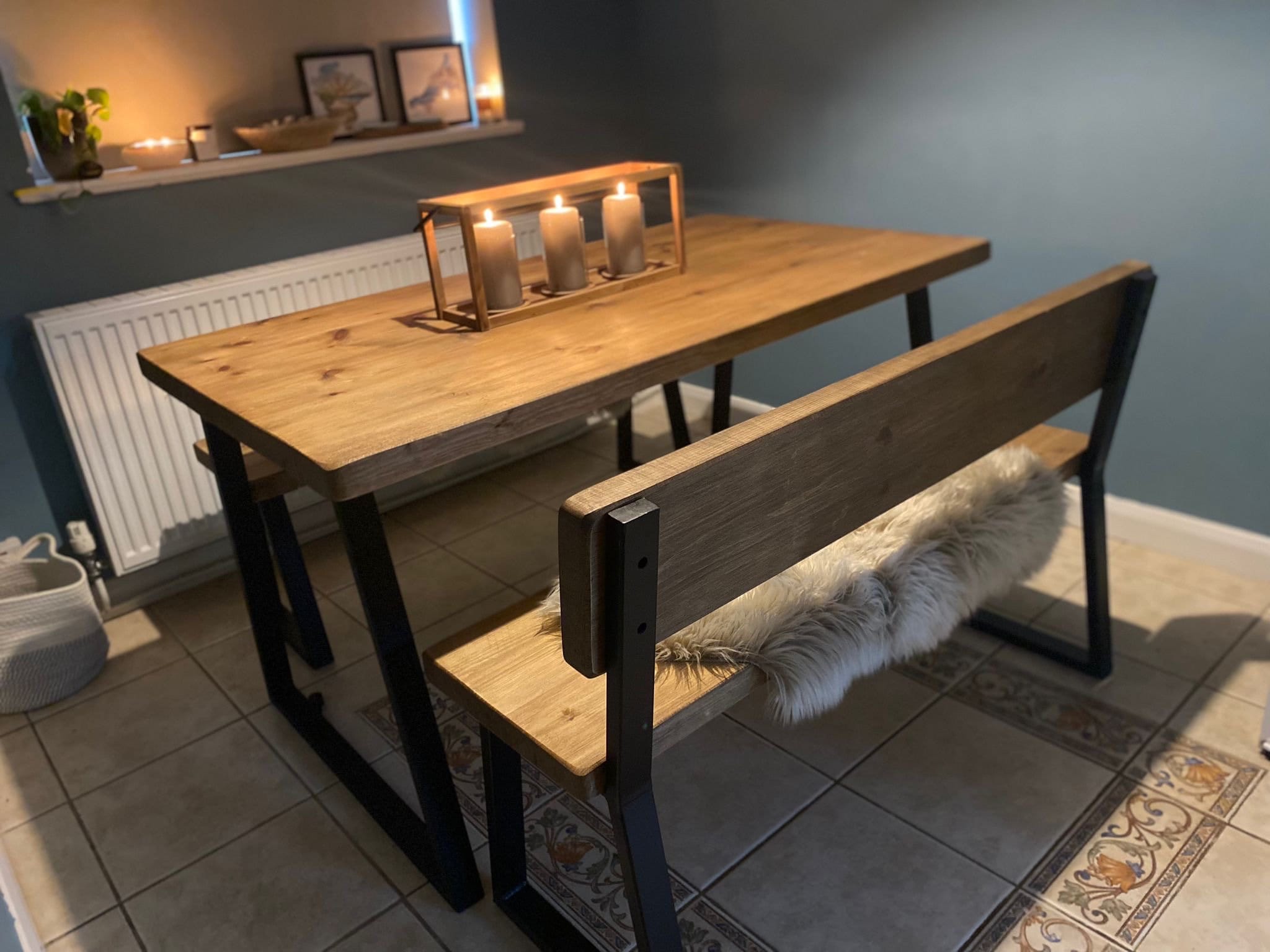 Rustic Industrial Handmade Dining Table With a Bench With Back Set - Etsy UK