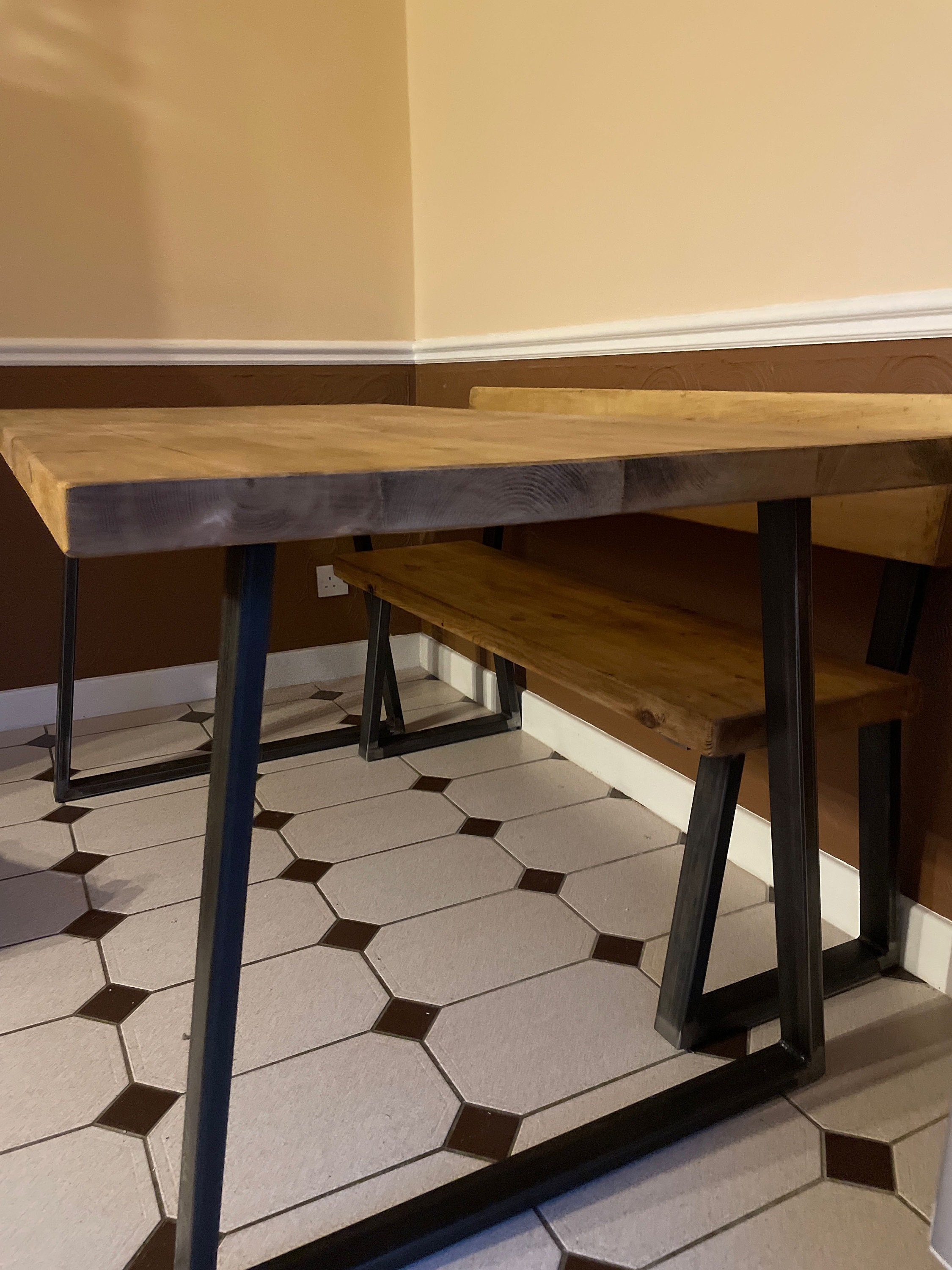 Rustic Industrial Handmade Dining Table With a Bench With Back Set ...