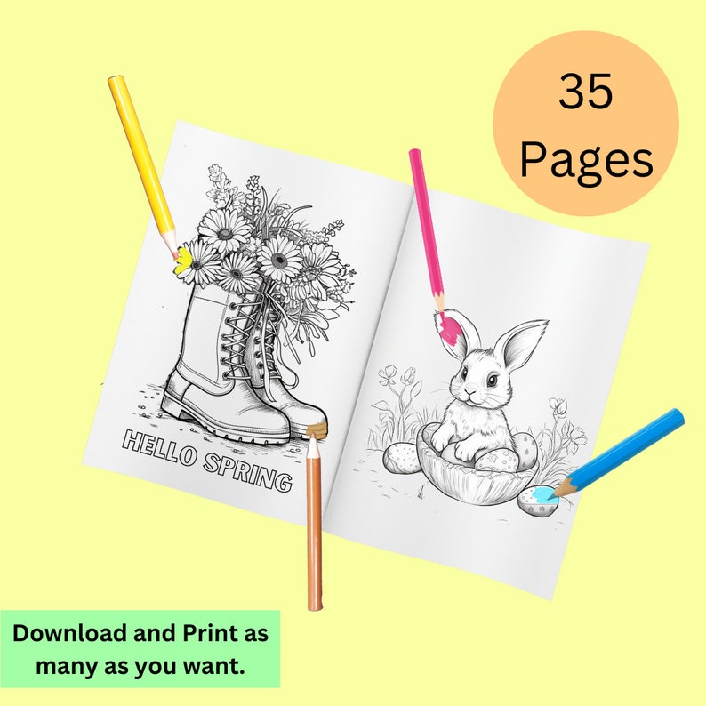 Hello Spring Coloring Pages - Etsy