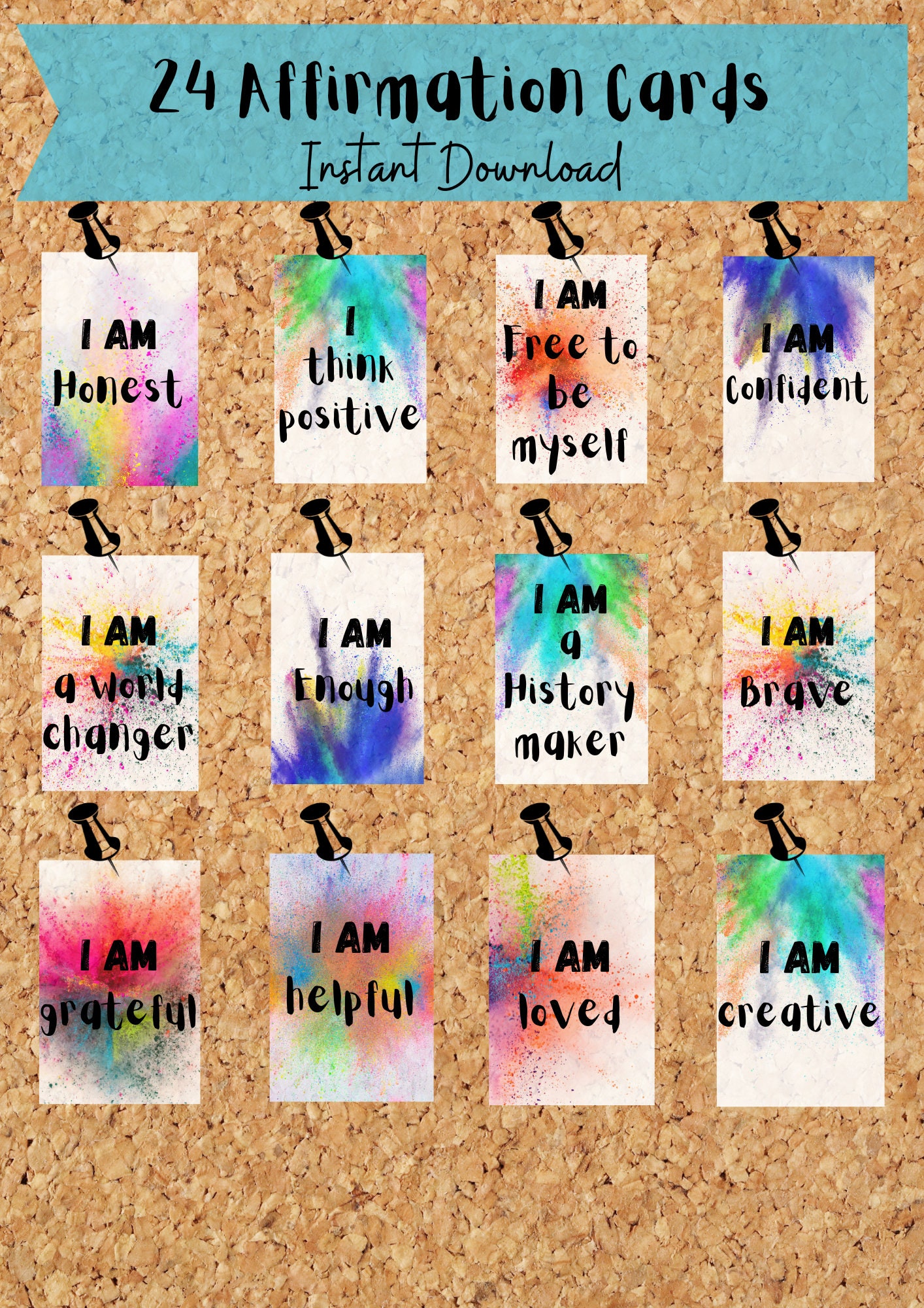 Positive Affirmation Cards, Family, Kids, Adults, Set of 24 Cards ...