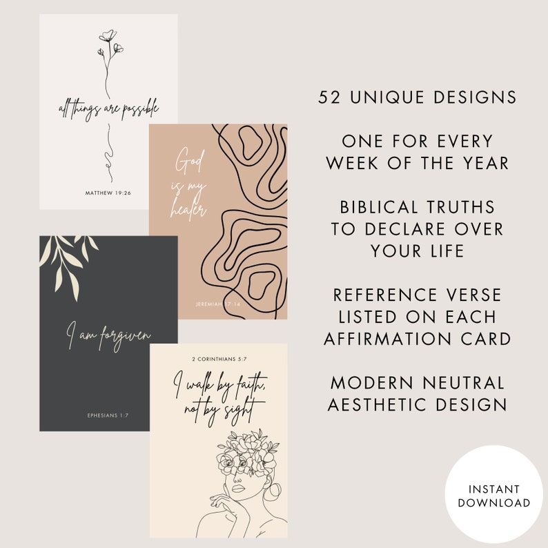 52 Modern Biblical Affirmation Cards - Etsy