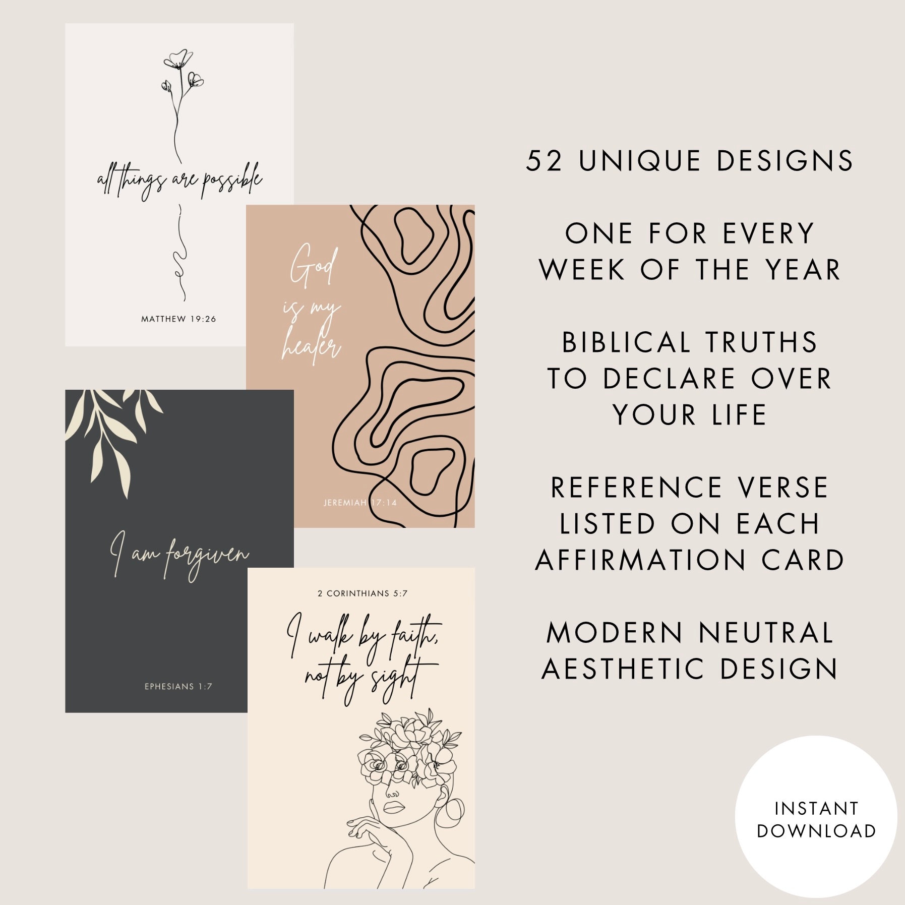52 Modern Biblical Affirmation Cards - Etsy