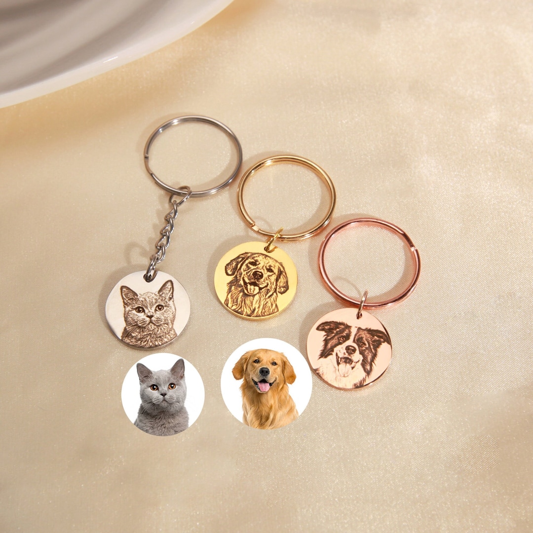 Custom Pet Photo Keychain • Engraved Pet Portrait Keychain • Pet ...