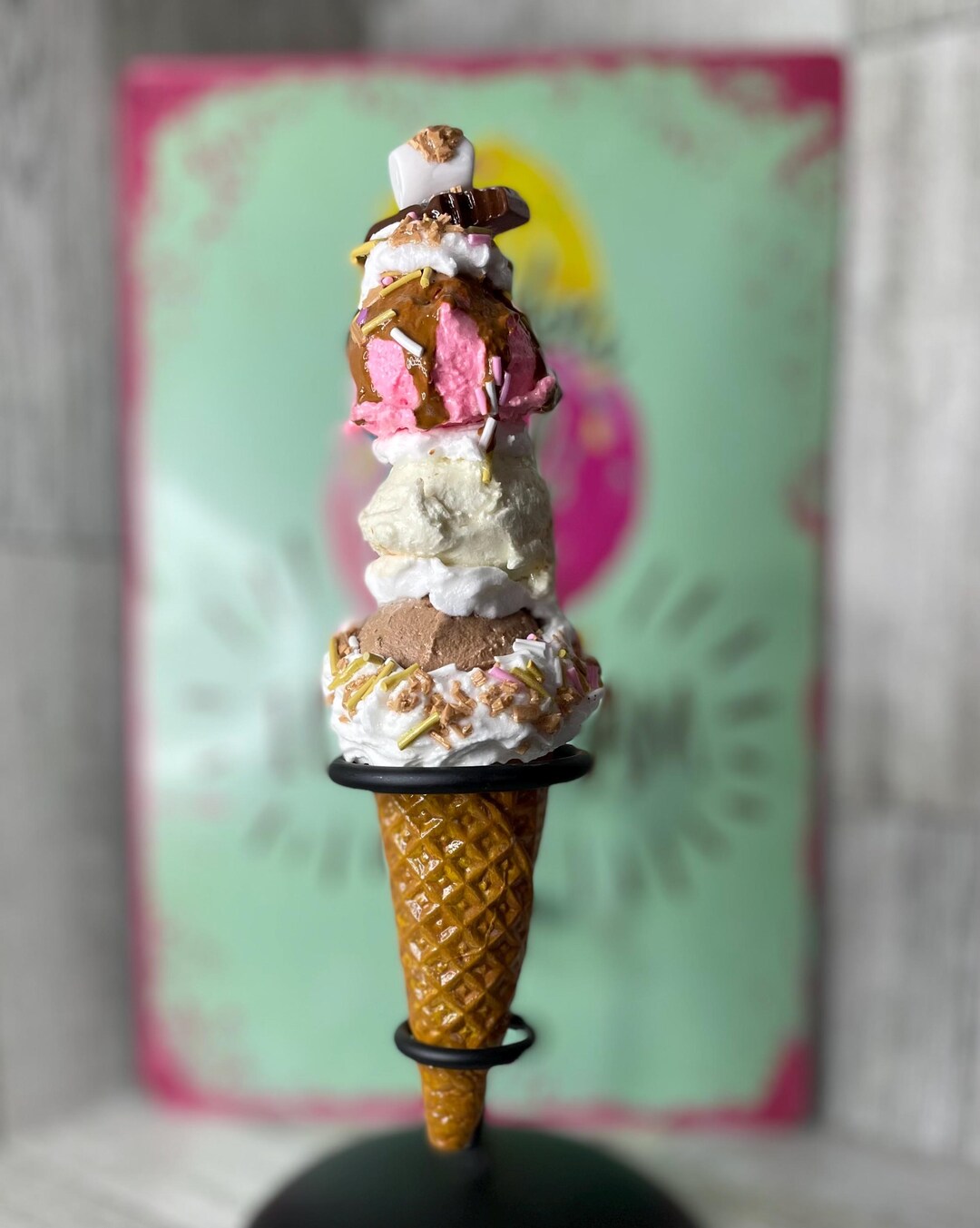 Fake Neapolitan Caramel S'more Waffle Cone | Ice Cream Decor | Dessert ...