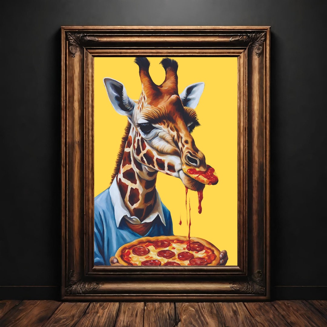 Giraffe Eating Pizza Art Print: Surreal Foodie Wall Decor (digital ...