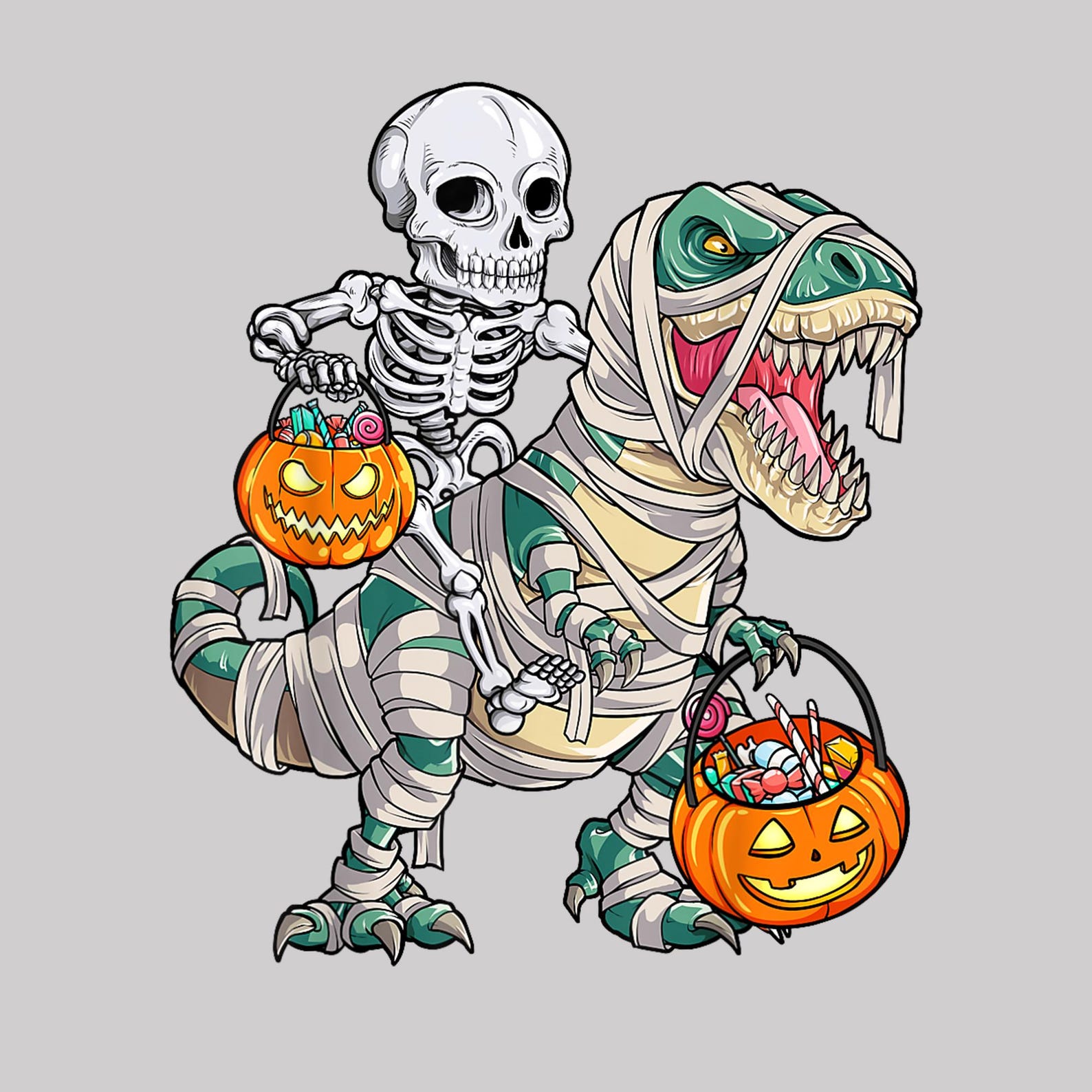 Skeleton Riding Mummy Dinosaur T Rex Halloween Funny Pumpkin PNG File ...