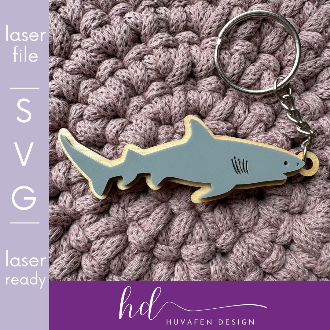 Keychain Laser SVG File Shark Sea Animals Gift Tag Ocean Digital File ...