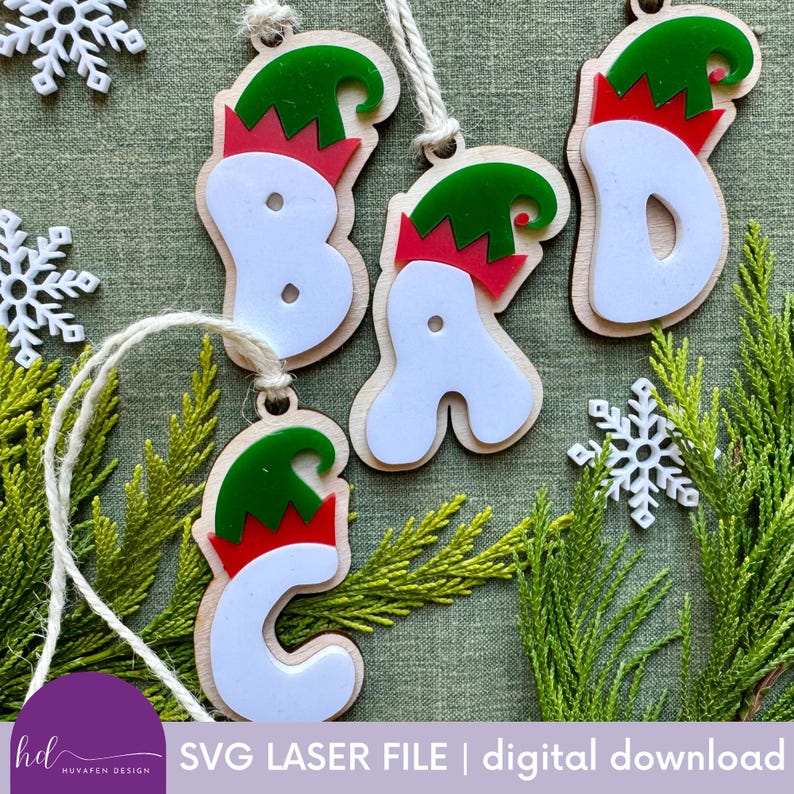 Christmas Elf Hat Alphabet Ornament SVG | Christmas Elf Hat Initial Tag ...