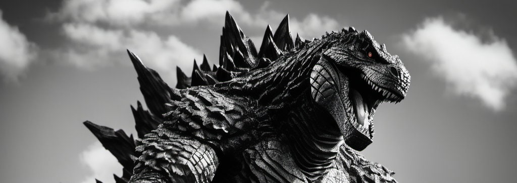 Epic Godzilla Silhouette in Black and White Wide Angle Digital - Etsy
