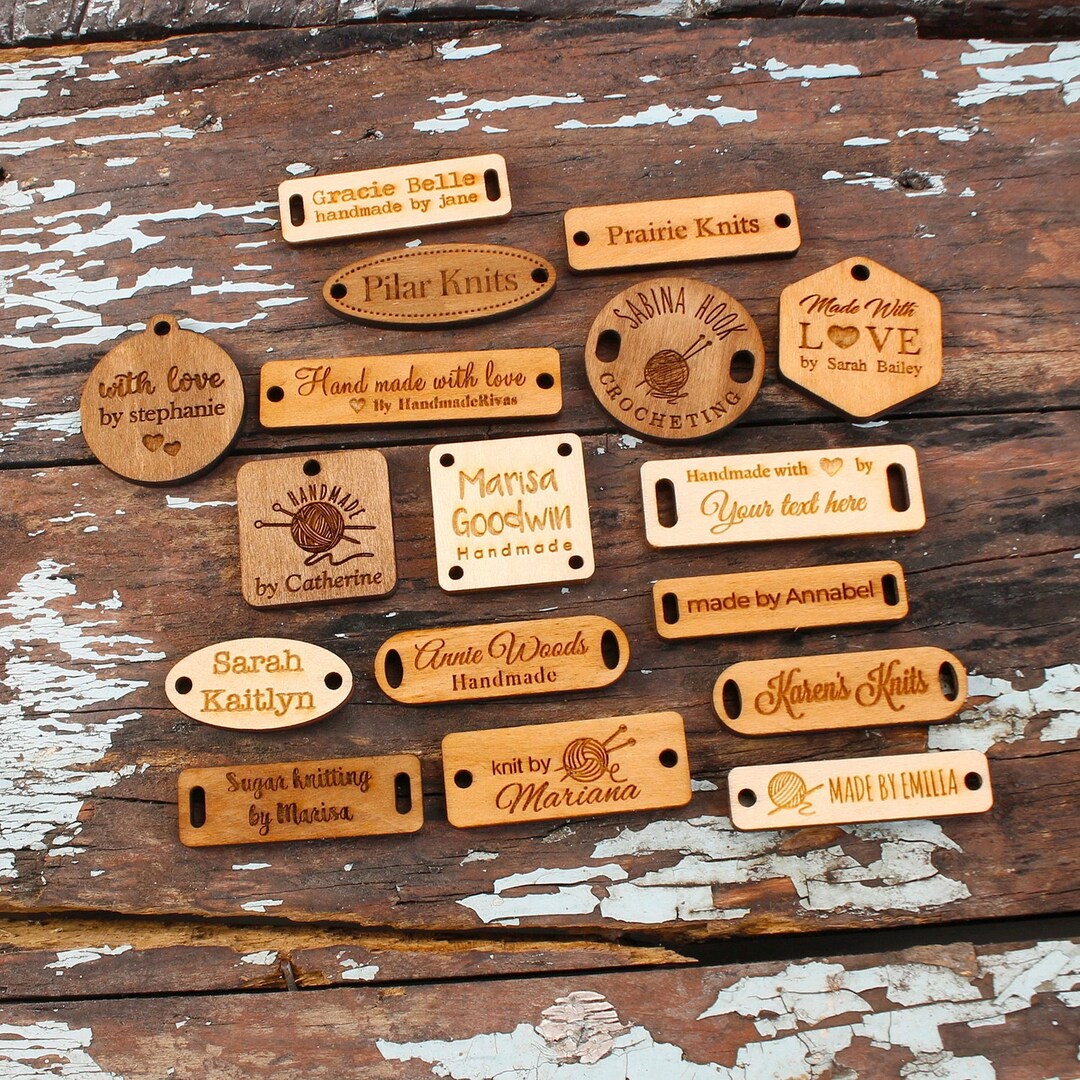 50 Custom Wood Tags,handmade Gift Wooden Labels, Knitting Labels, Name ...