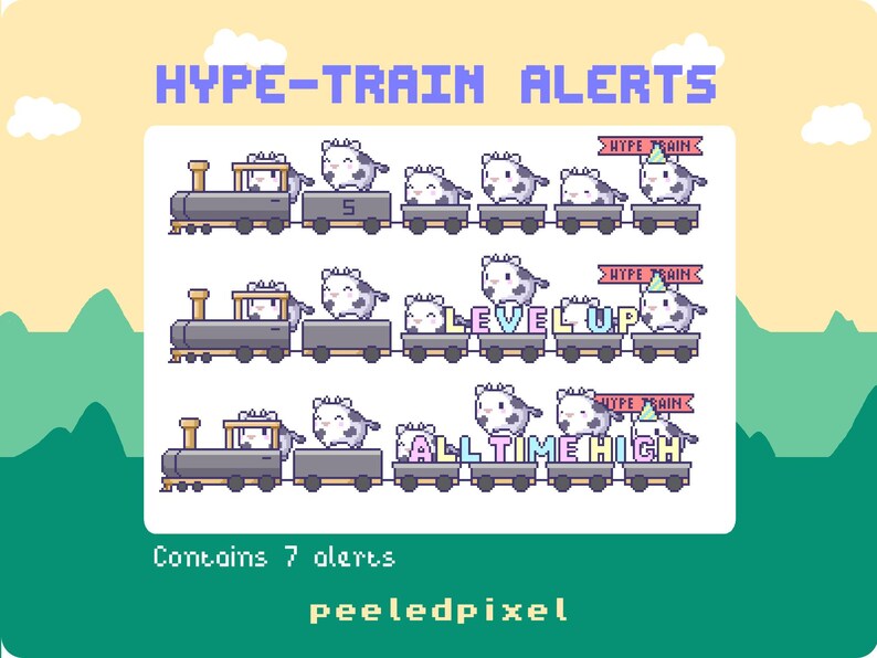 Cow Hype Train Alert Pack | Animated Pixel Cow Bundle | Stream Animal ...