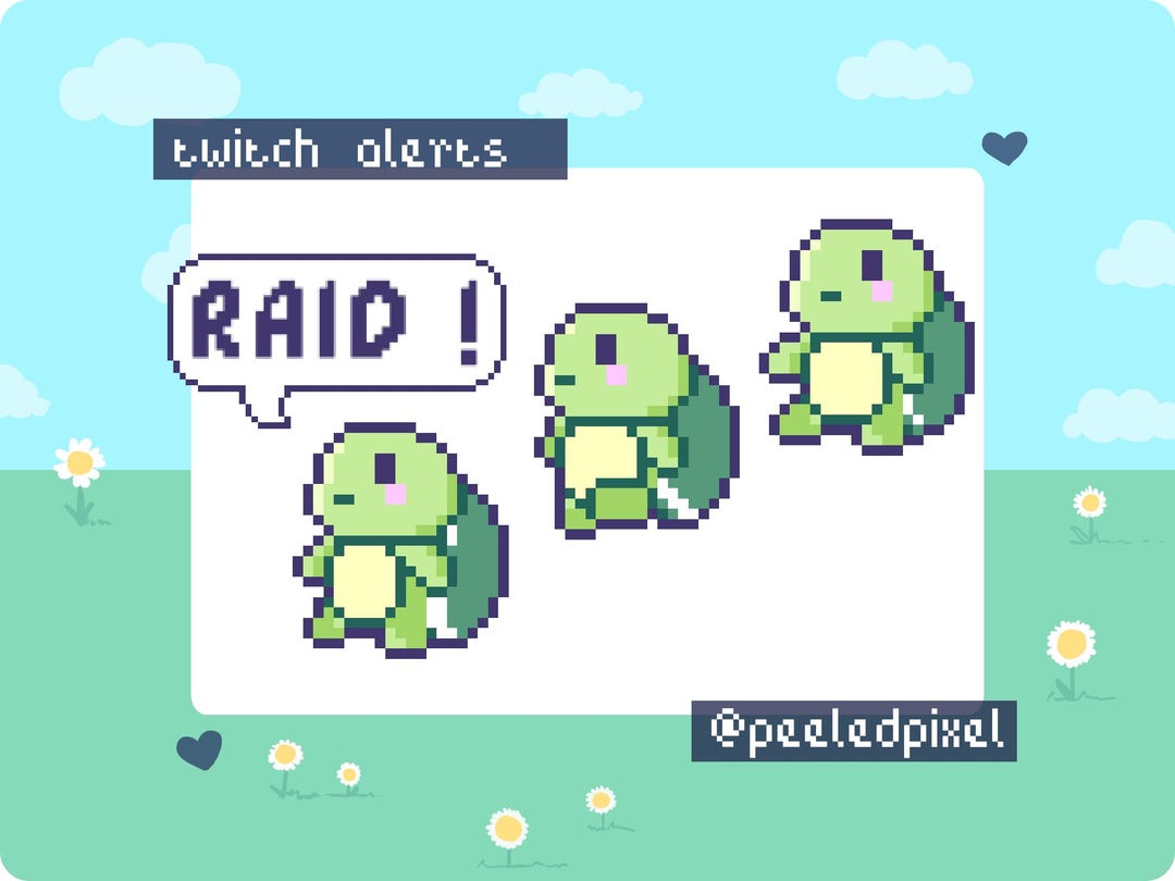 Turtle Twitch Raid Alert Pack | Cute Animated Pixel Turtle Bundle ...