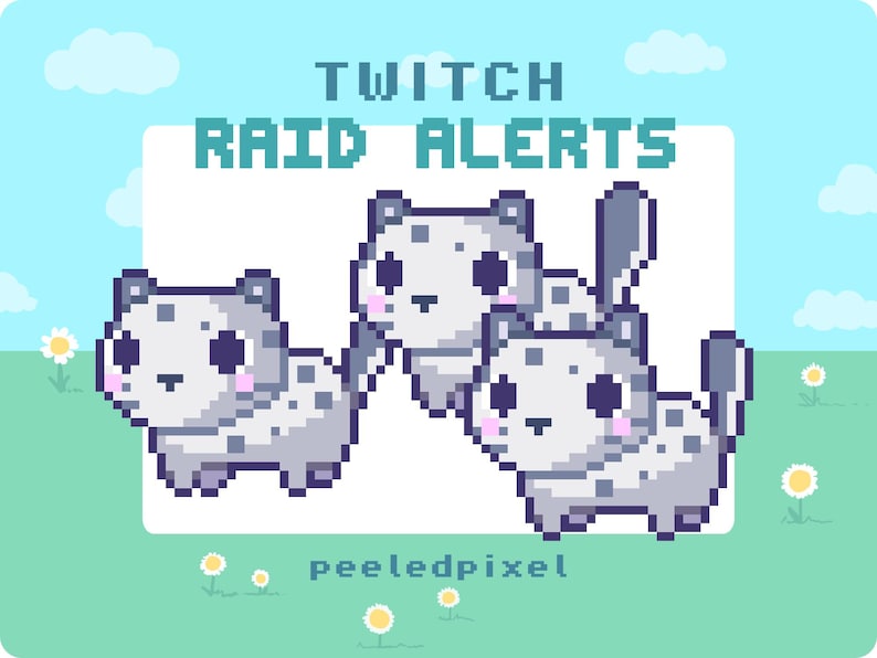 Snow Leopard Twitch Raid Alert Pack | Cute Animated Pixel Cat Bundle ...