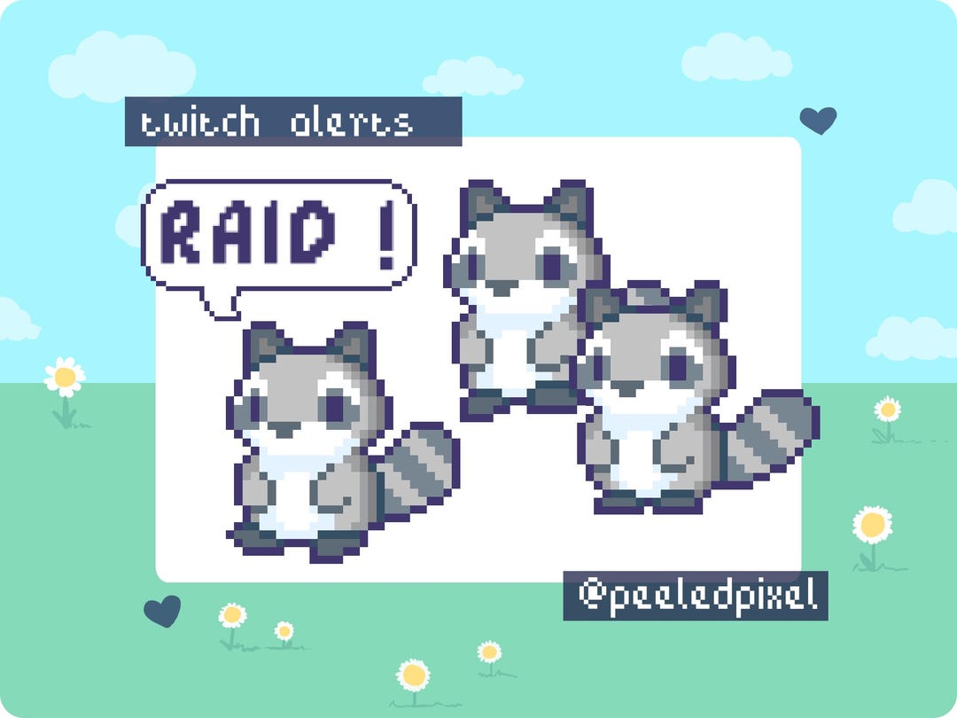 Raccoon Twitch Raid Alert Pack | Cute Animated Pixel Raccoon Bundle ...