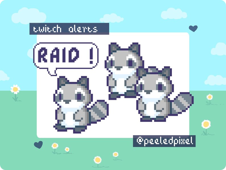 Raccoon Twitch Raid Alert Pack | Cute Animated Pixel Raccoon Bundle ...