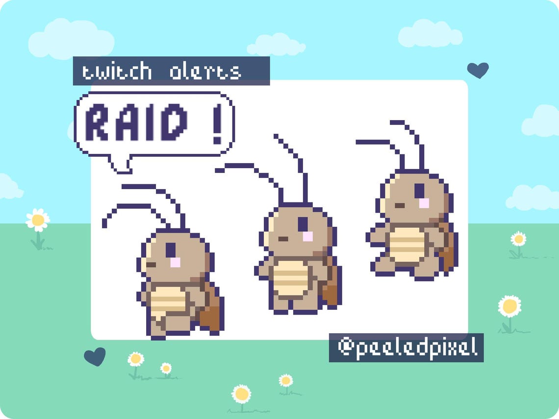 Cockroach Twitch Raid Alert Pack | Cute Animated Pixel Cockroach Bundle ...