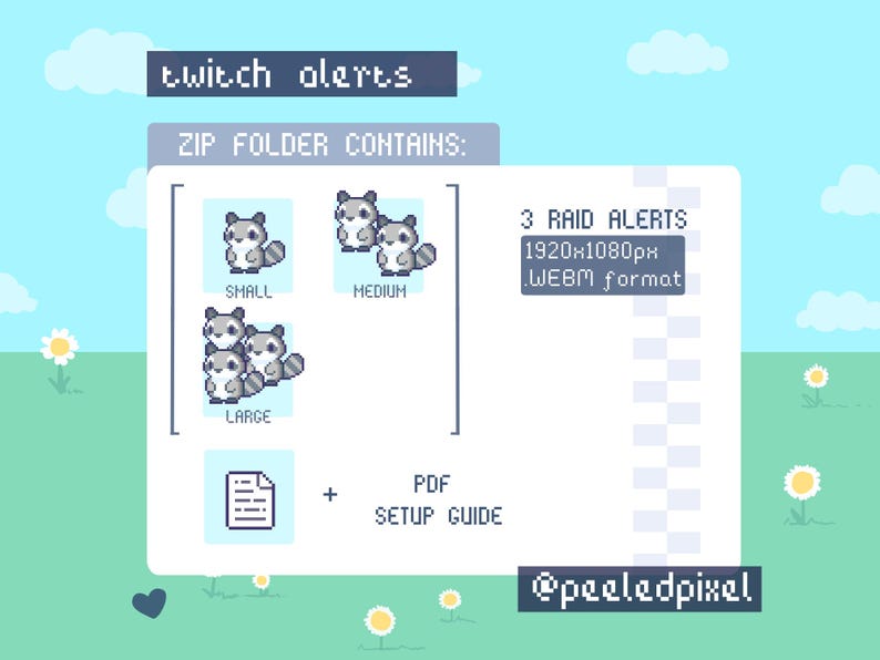 Raccoon Twitch Raid Alert Pack | Cute Animated Pixel Raccoon Bundle ...