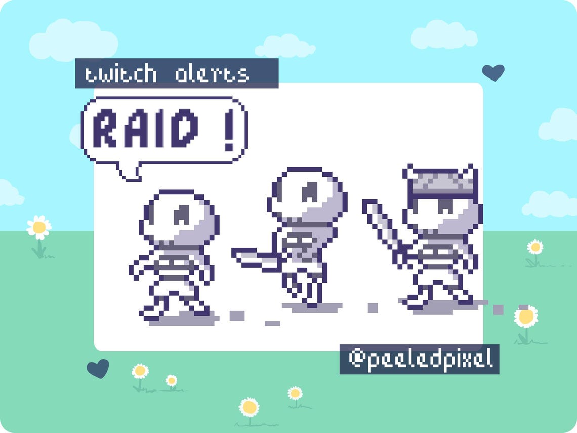 Skeleton Twitch Raid Alert Pack | Cute Animated Pixel Skeleton Bundle | Stream Animal Raid ...