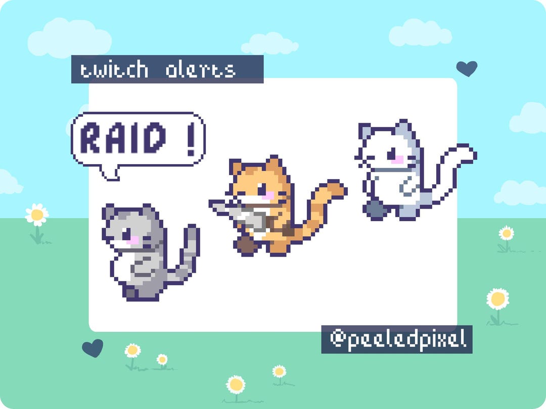Cat Twitch Raid Alert Pack | Cute Animated Pixel Cat Bundle | Stream ...