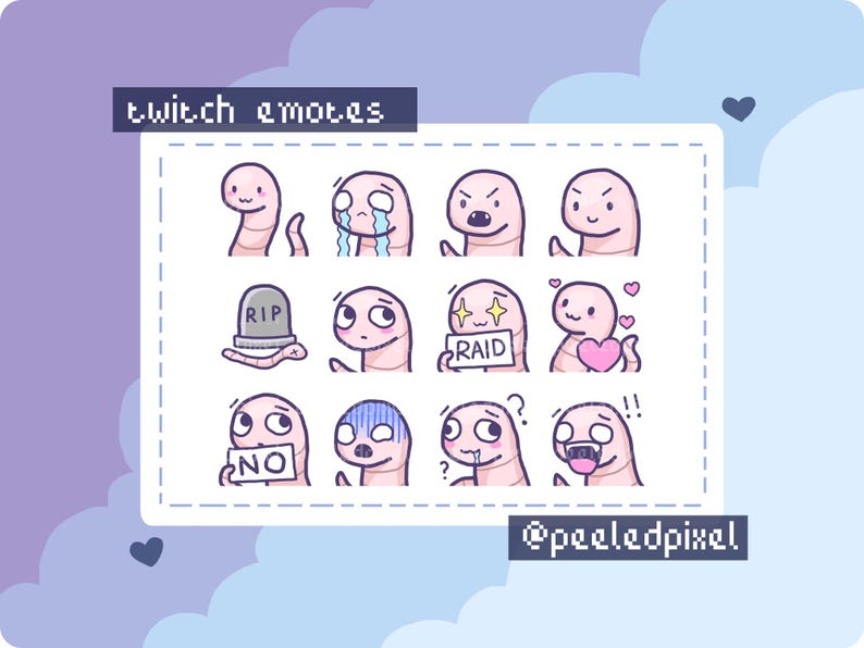 Worm Emotes X 12 for Twitch & Discord Emote | Worm Twitch Emote Pack ...