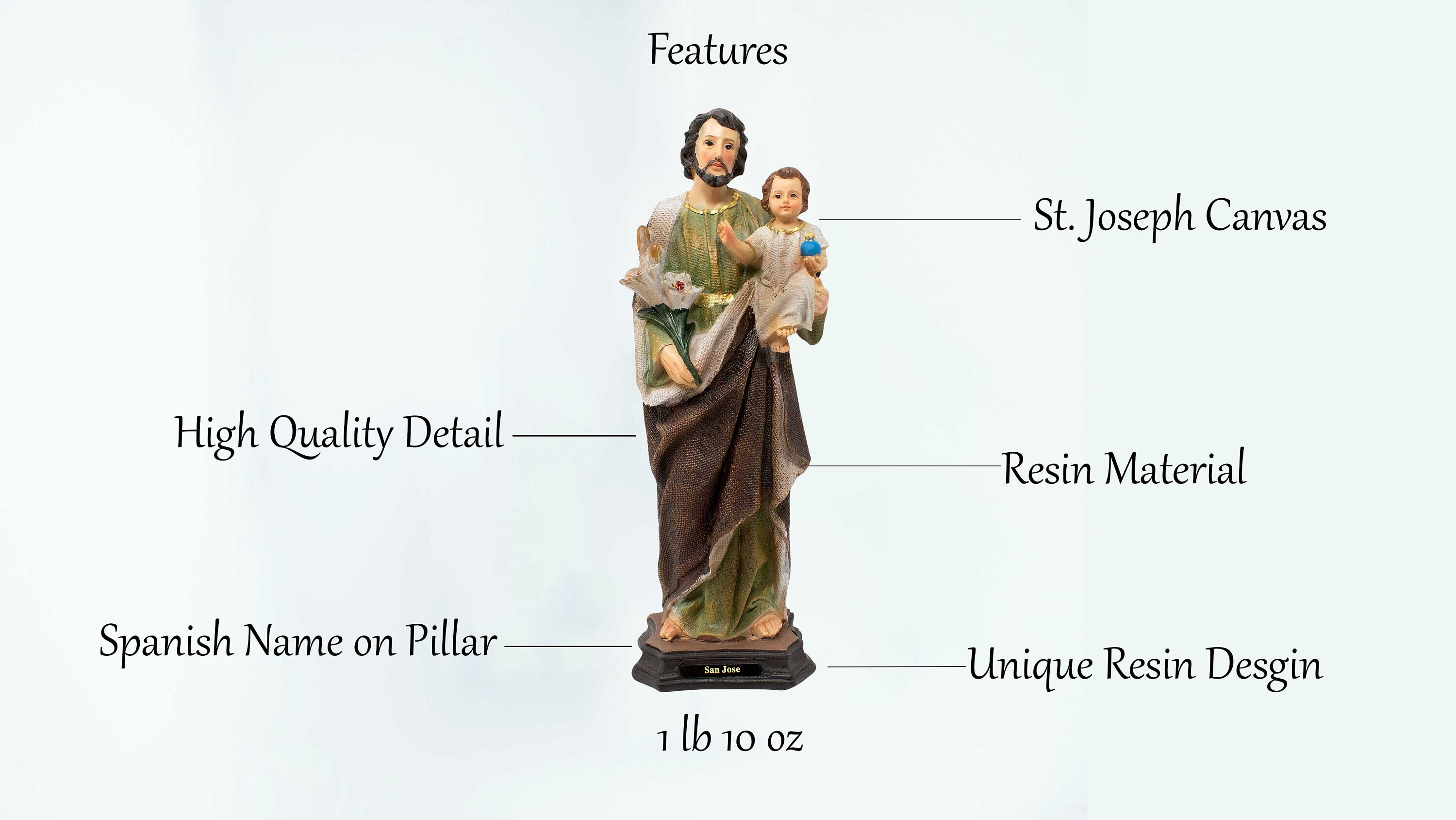 Mrcjsales St. Joseph Canvas Resin Statue Multiple Sizes Sacred Home ...