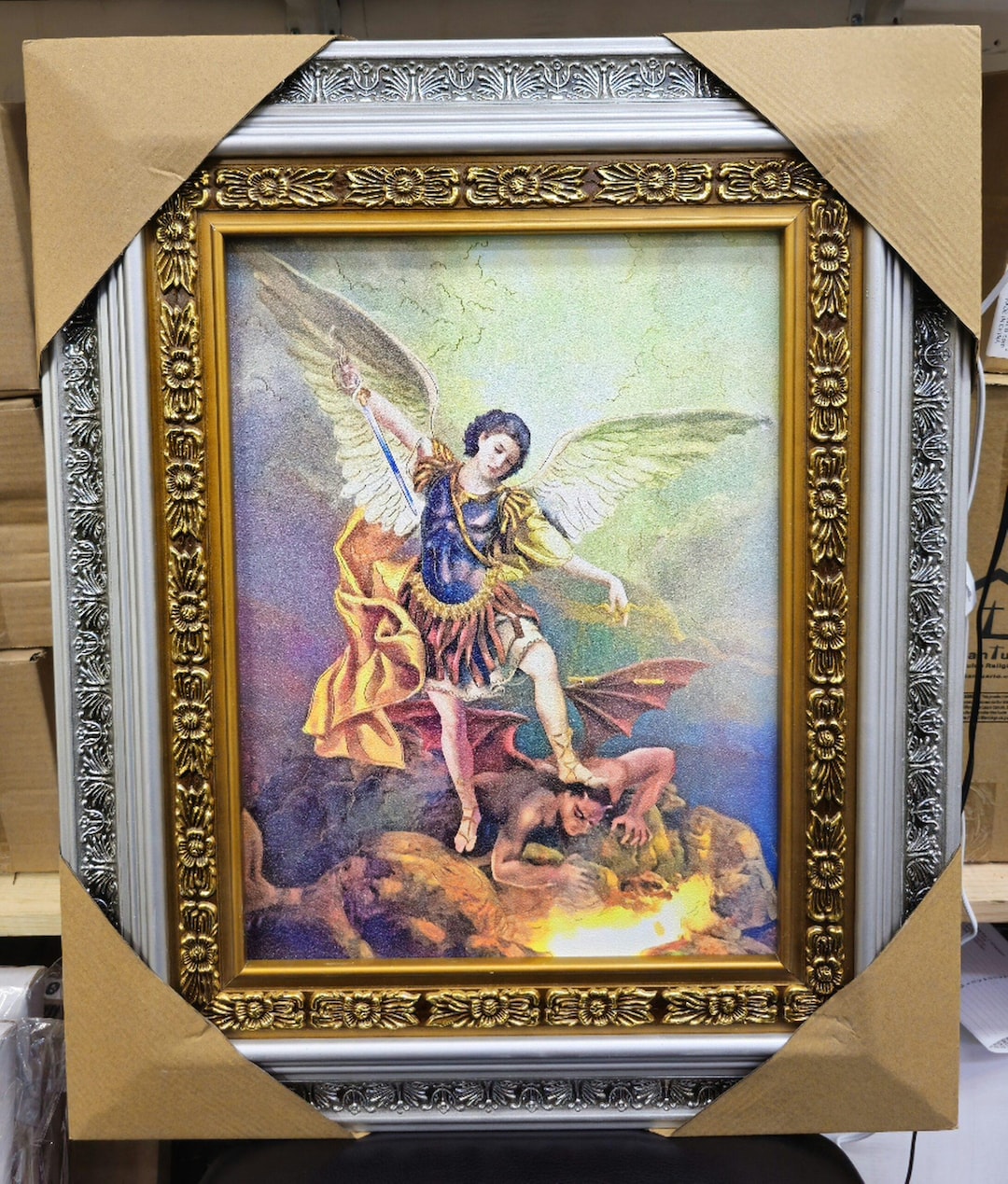 Saint Michael (san Miguel) Silver Frame 23x19 – Beautiful Silver and ...
