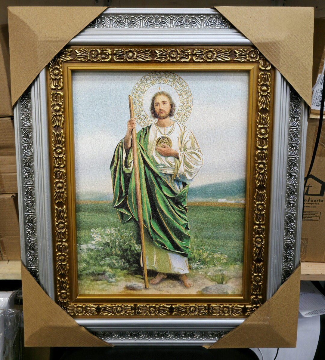 San Judas saint Jude Silver Frame 23x19 Beautiful Silver and Gold ...