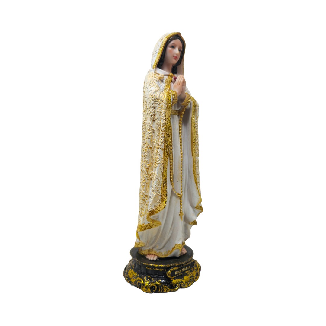 Rosa Mistica Statue | 12" White and Gold Resin Religious Figurine ...