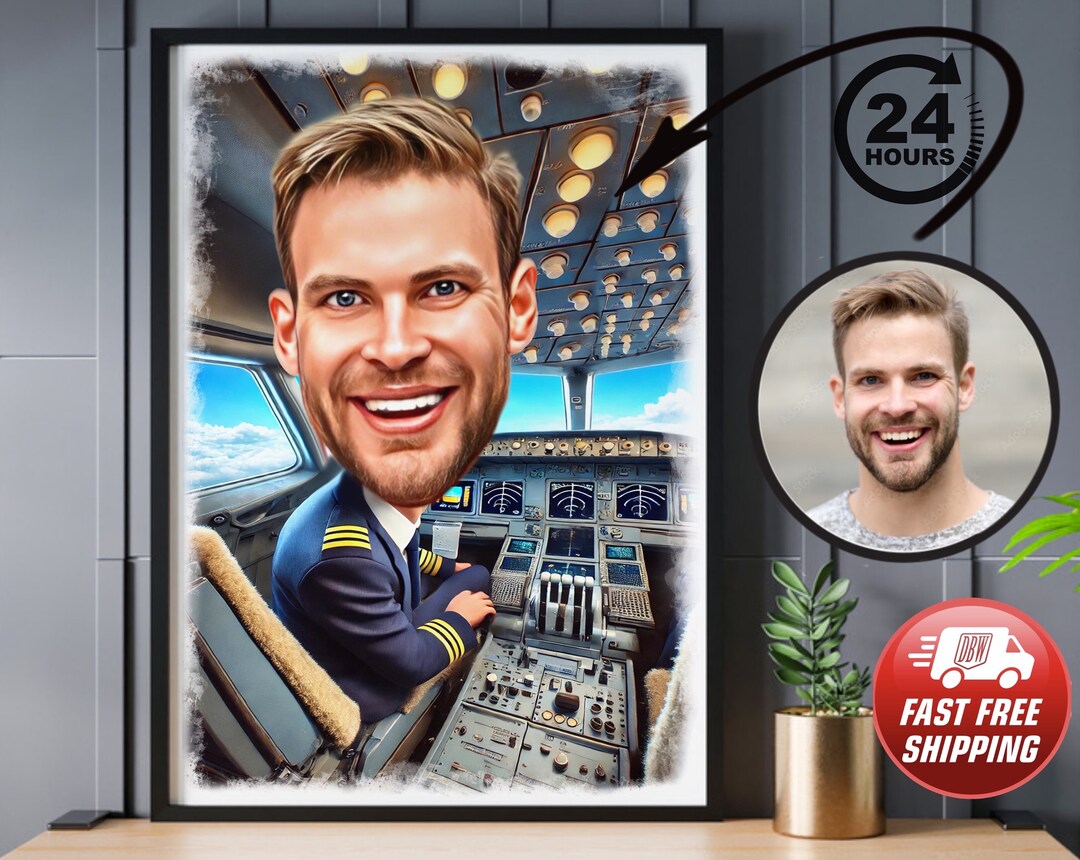 Personalised Pilot Portrait, Custom Commercial Airline Pilot Drawing ...