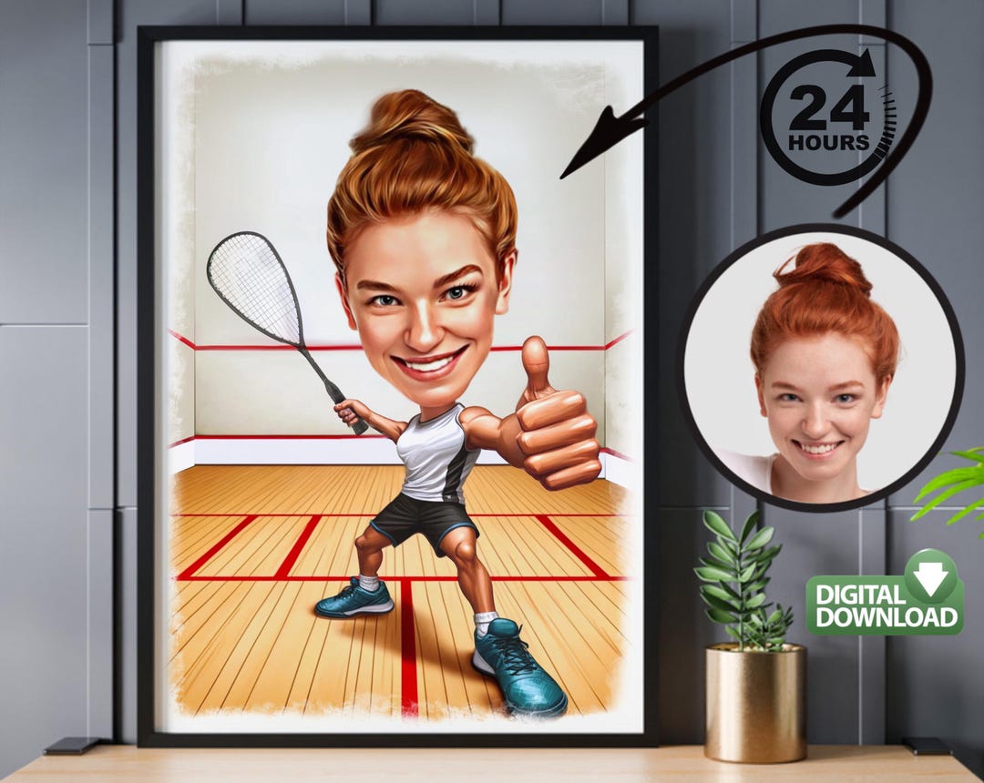 Squash Player Gift Custom Caricature Portrait From Your Photo,squash ...