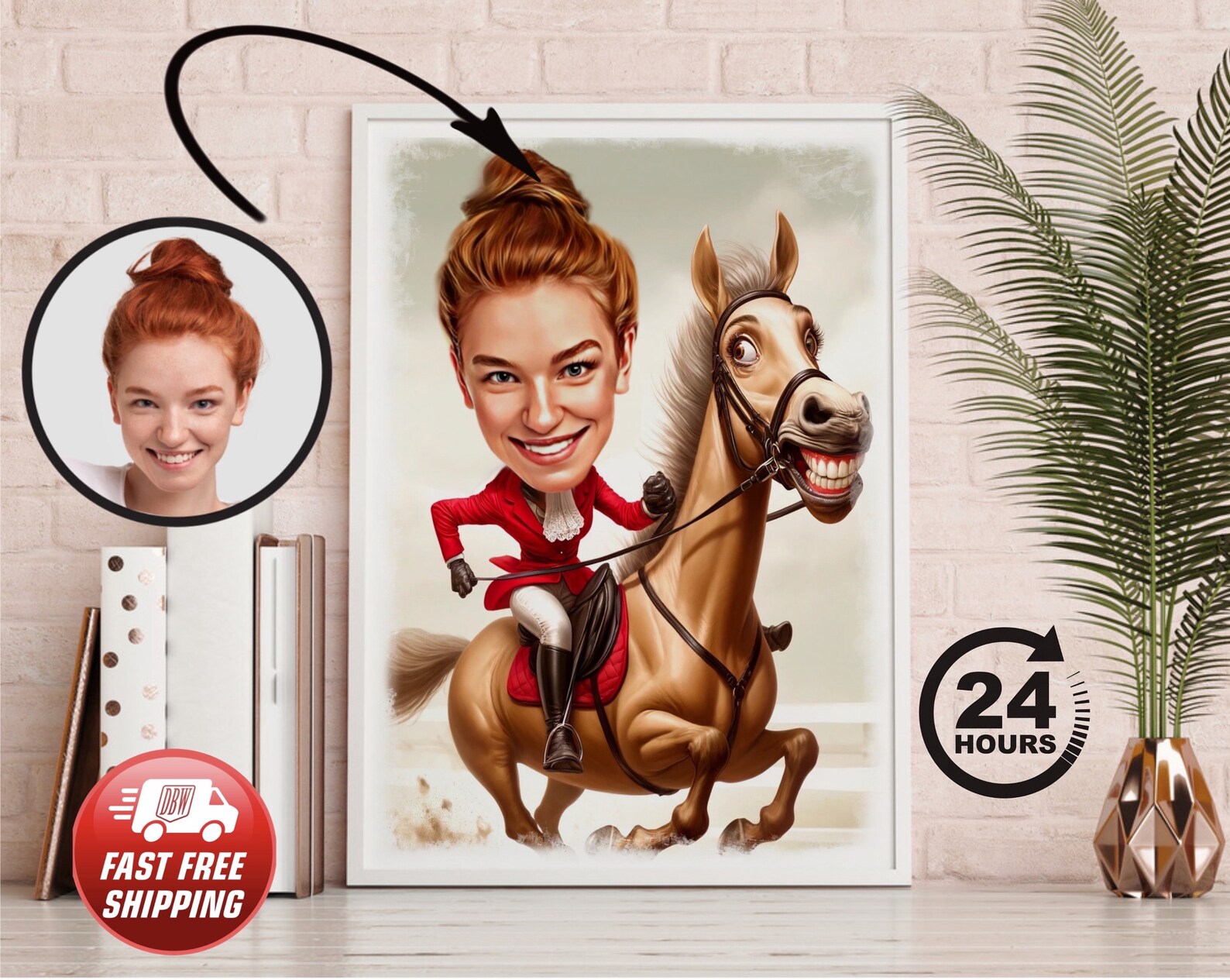 Personalised Dressage Cartoon Portrait, Custom Horse Rider Caricature ...