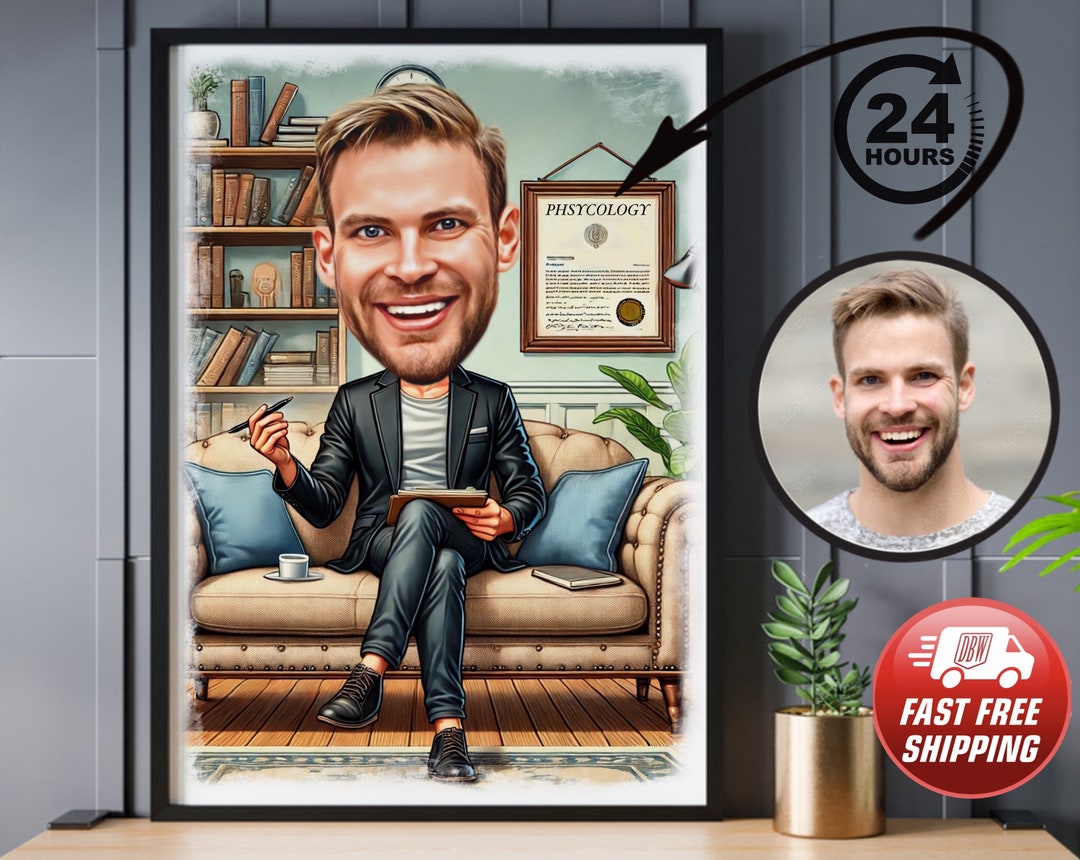 Personalised Therapist Cartoon Portrait, Psychologist Gift, Custom ...