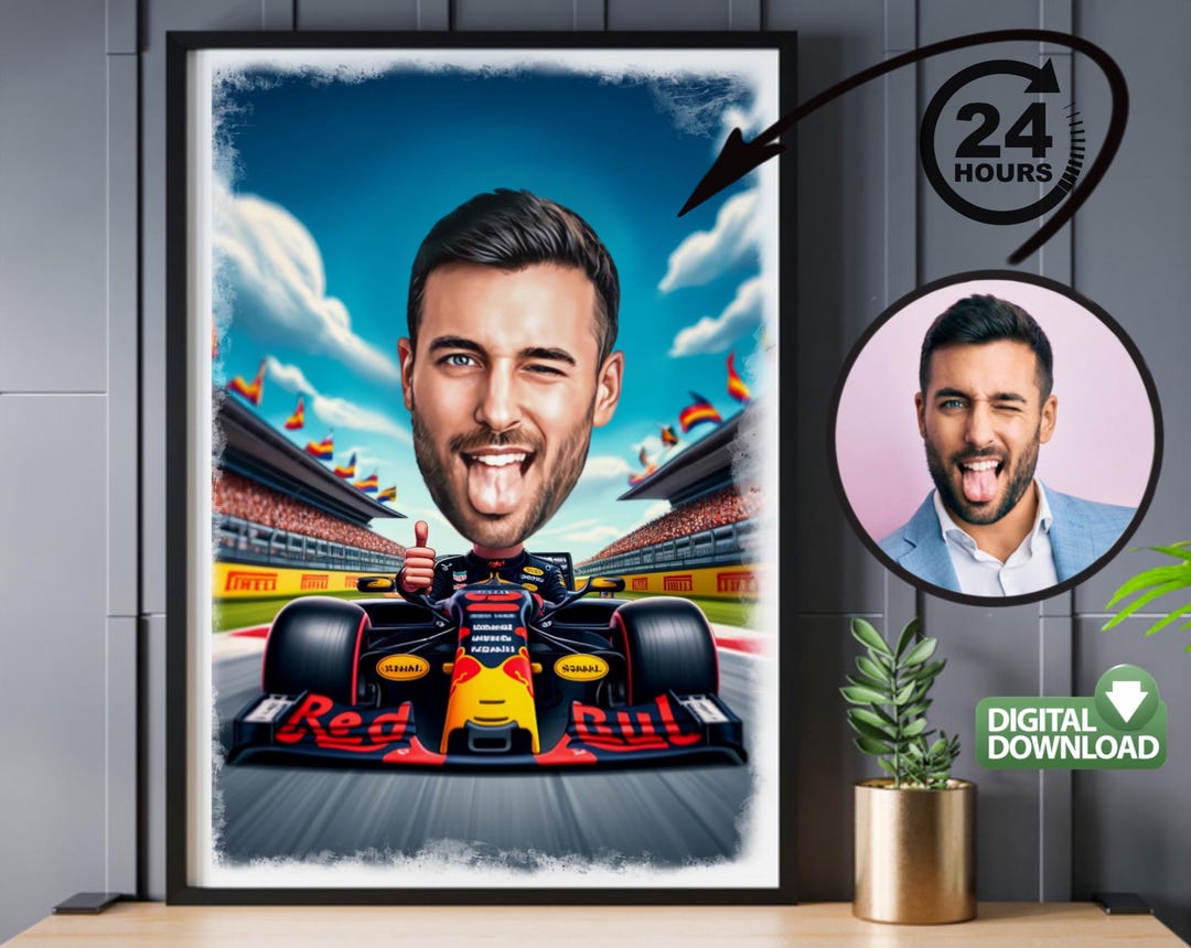 Custom Male Formula 1 Cartoon Portrait, F1 Gift, Formula 1 Gift ...