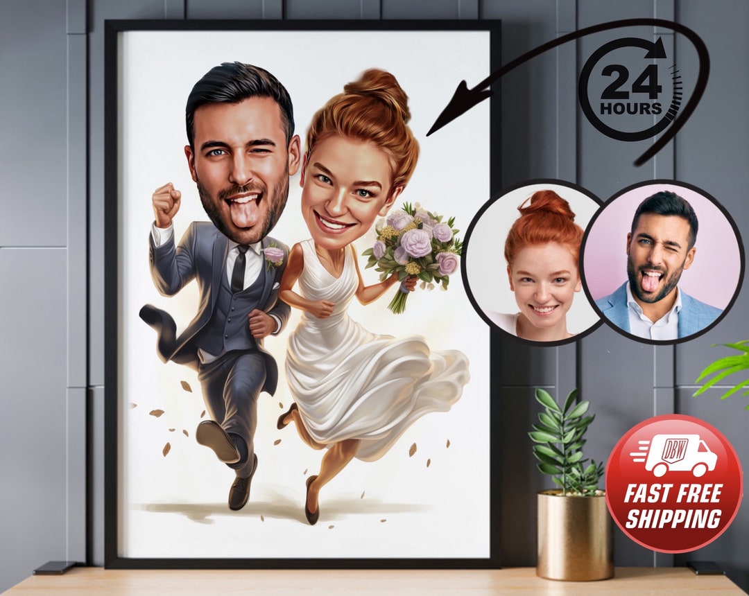 Personalised Wedding Couples Cartoon Portrait, Wedding Caricature ...