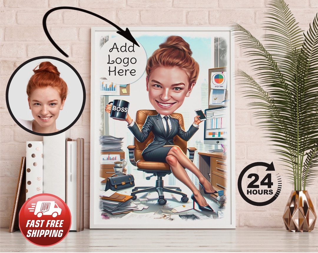Personalised Female Boss Cartoon Portrait, Custom Boss, Caricature ...