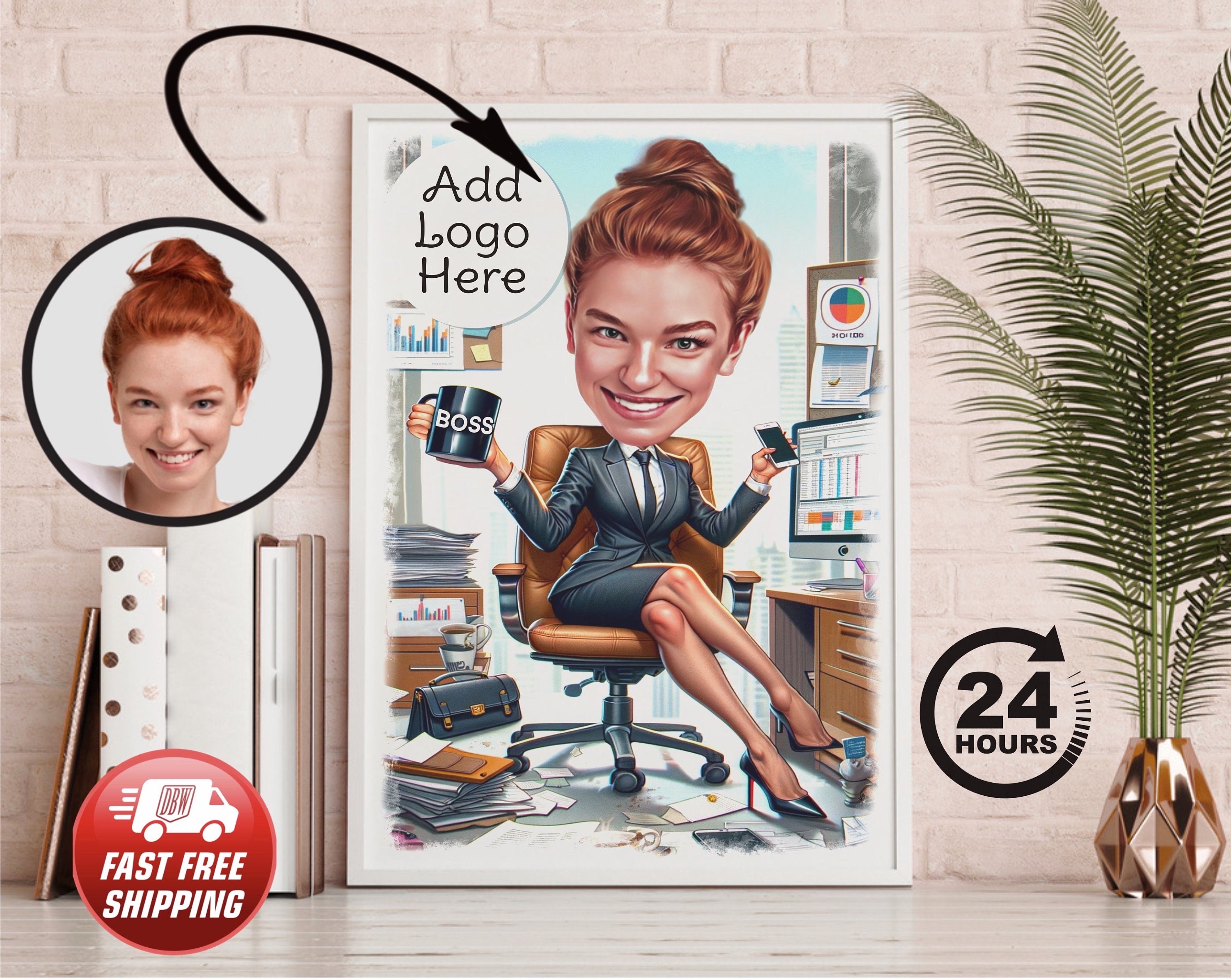 Personalised Female Boss Cartoon Portrait, Custom Boss, Caricature ...