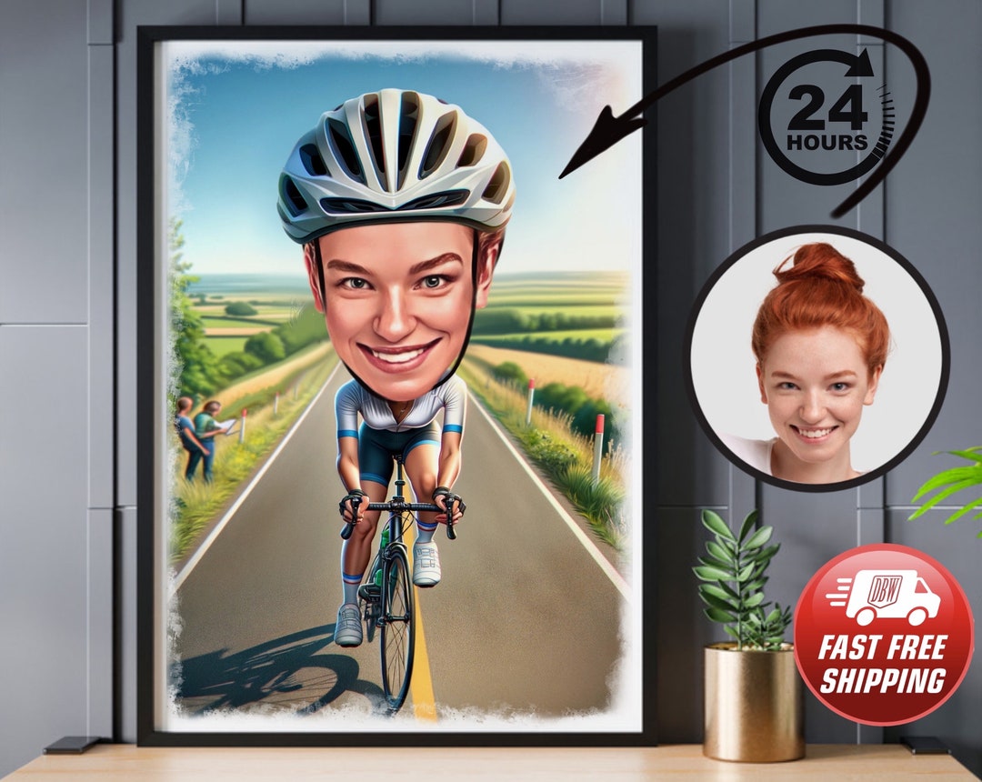 Personalised Cyclist Cartoon Portrait, Biker Gift, Custom Cyclist ...