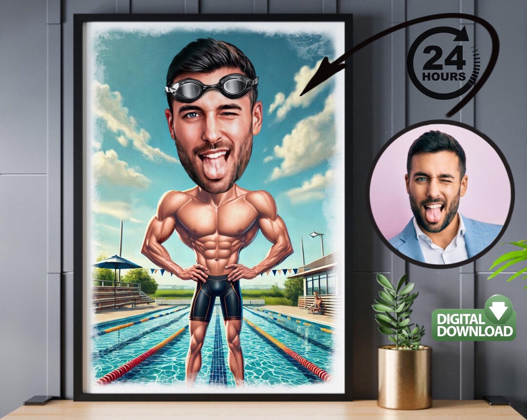 Personalised Swimmer Cartoon Portrait, Custom Swimmer, Caricature ...