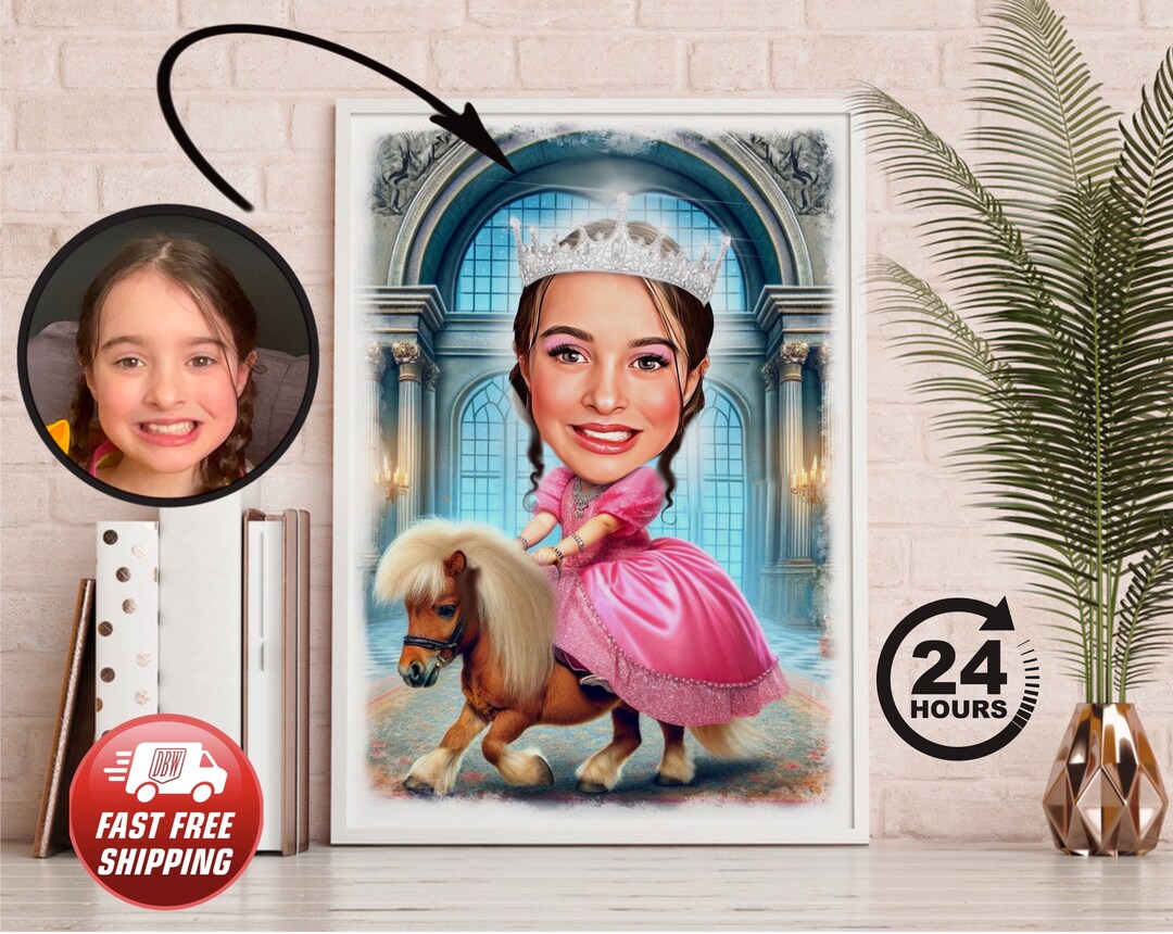 Personalised Princess Cartoon Portrait, Daughter Gift, Custom Princess ...
