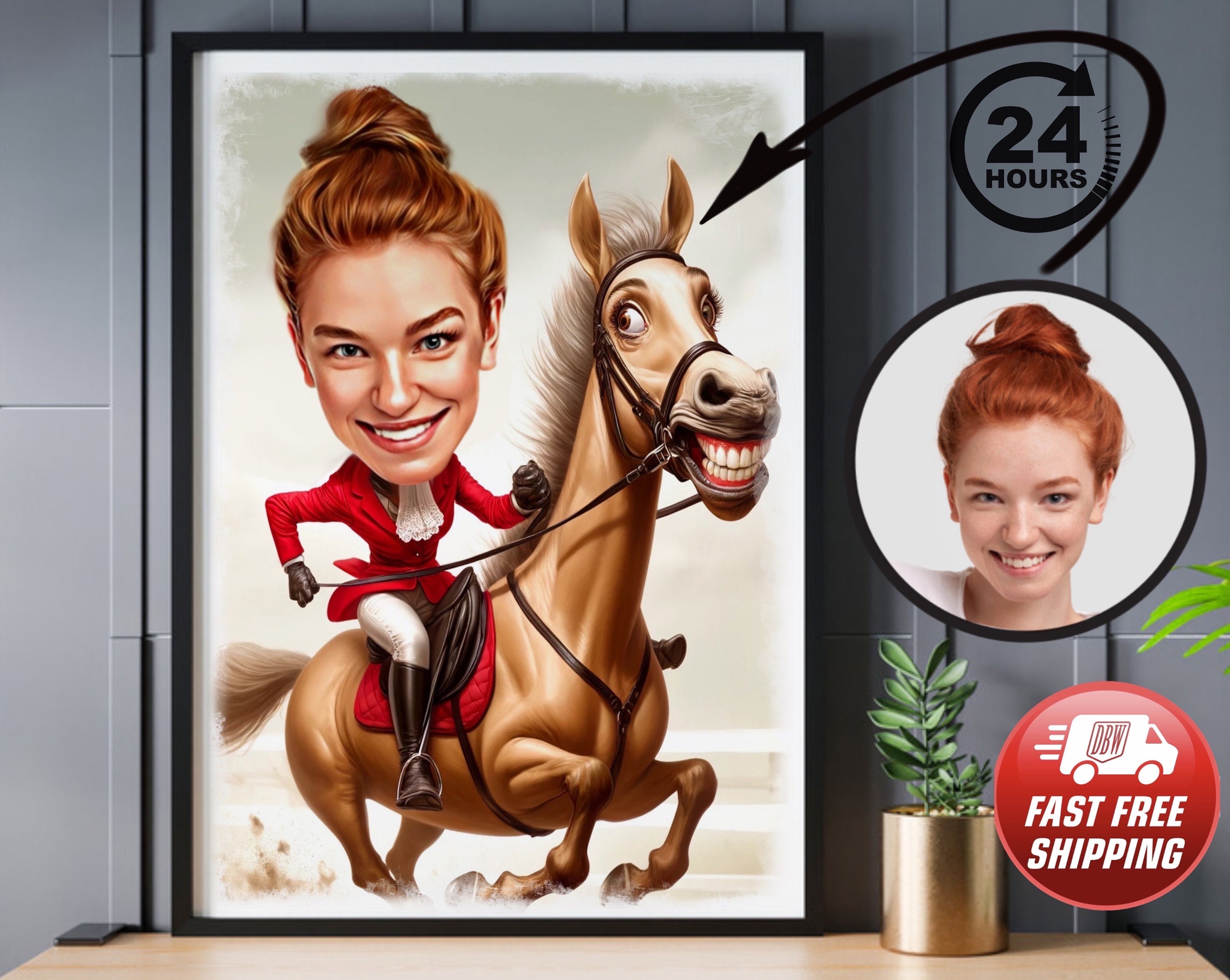 Personalised Dressage Cartoon Portrait, Custom Horse Rider Caricature ...