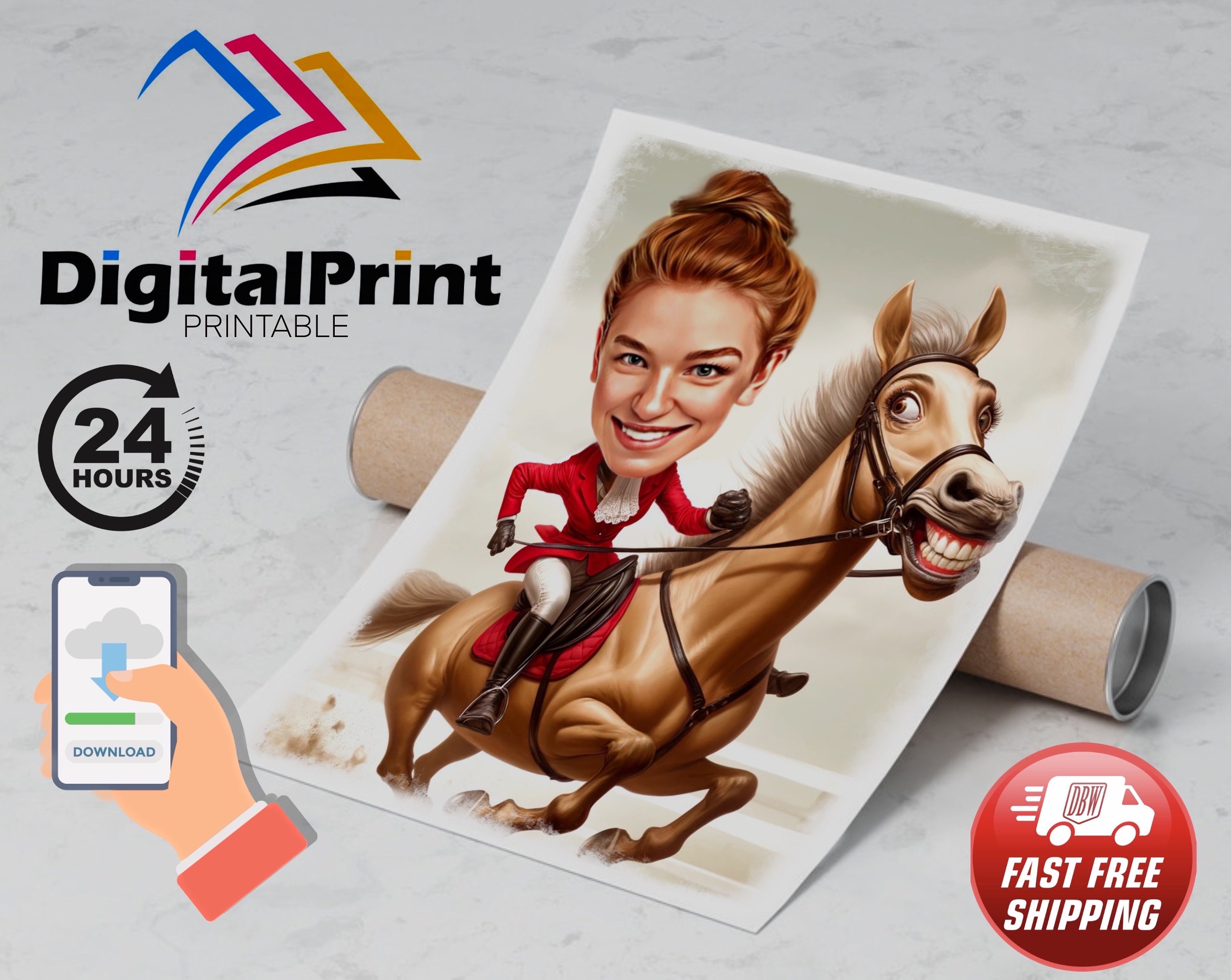 Personalised Dressage Cartoon Portrait, Custom Horse Rider Caricature ...