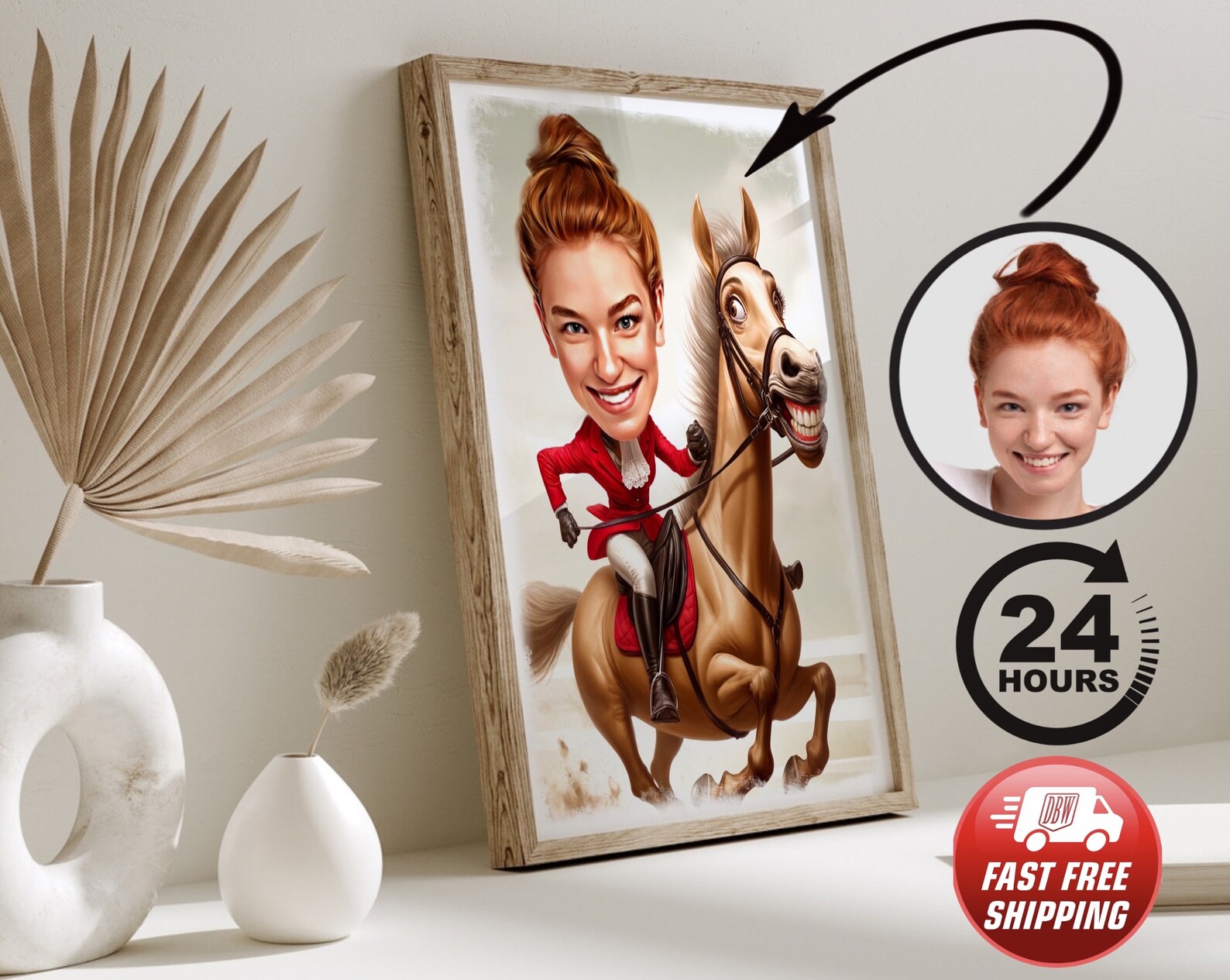 Personalised Dressage Cartoon Portrait, Custom Horse Rider Caricature ...