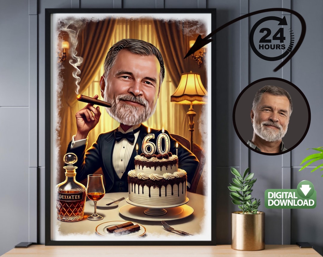 Personalised 60th Cartoon Portrait, Custom Happy Birthday Caricature ...