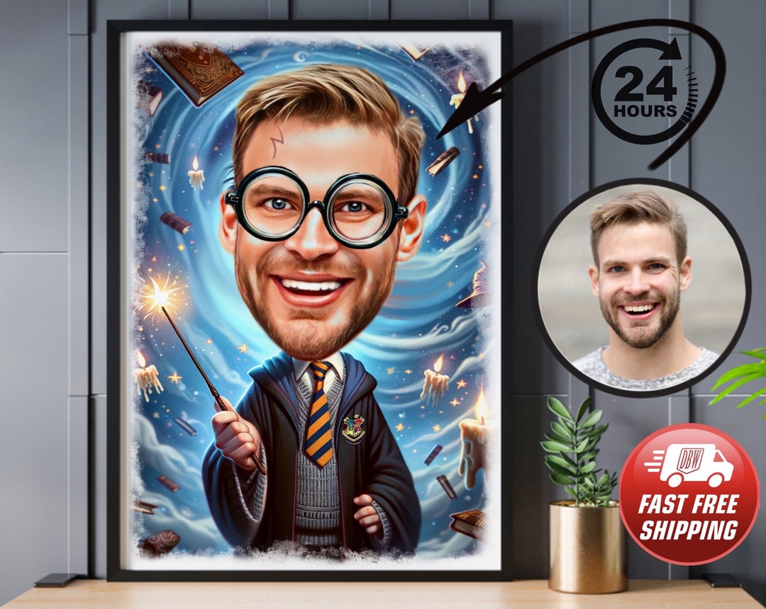 Harry Potter Cartoon Portrait, Personalised Caricature, Gift for Harry ...